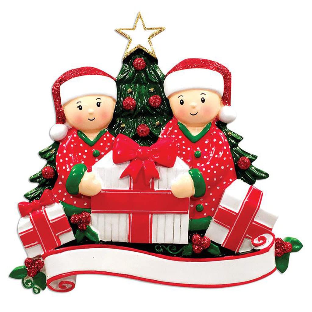 Personalized Opening Present Family of 4 Pajamas Christmas Tree Ornament Free Personalized (Family of 4)