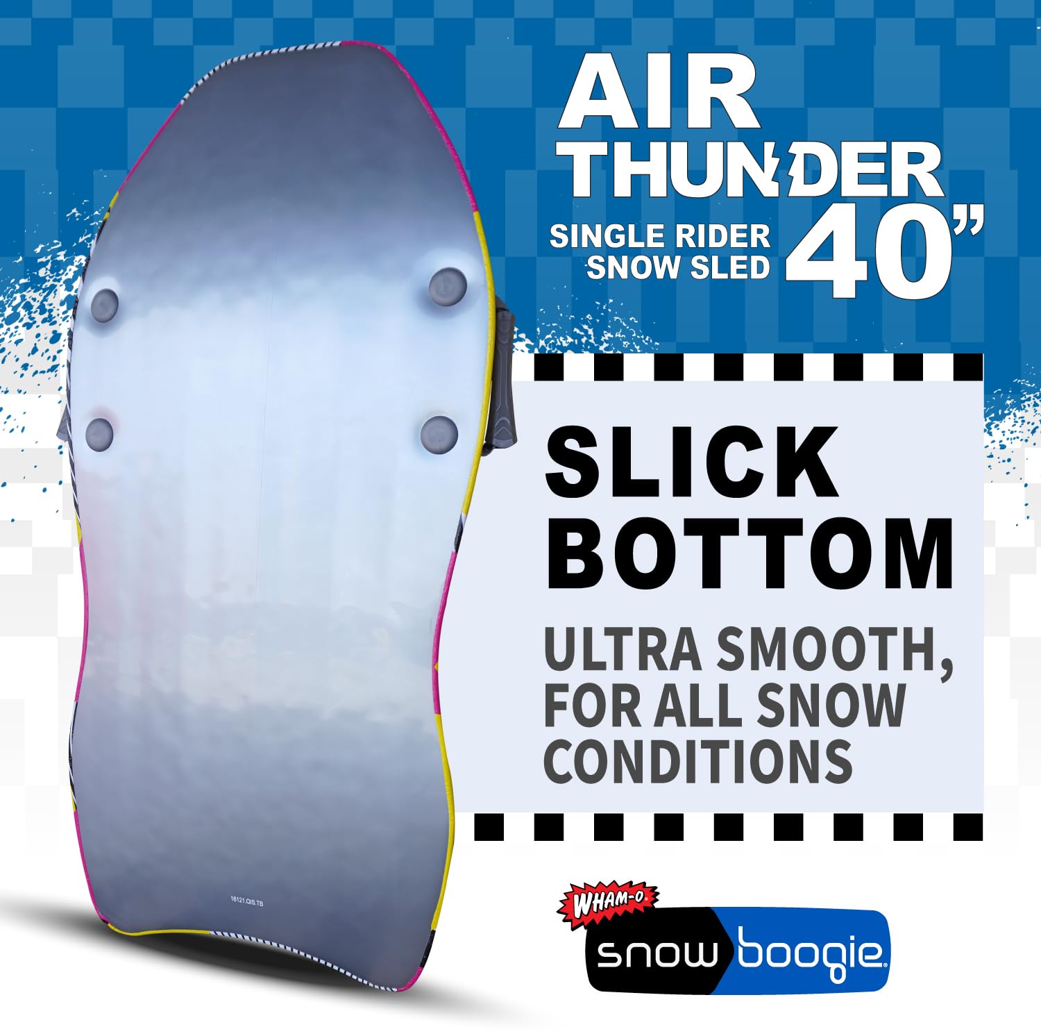 Snowboogie Wham-O Air Thunder 40" | Single Rider Snow Sleds with Side Handles | PE Foam Core for Better Comfort | Snow Sledding for Children (Violet Triangles)