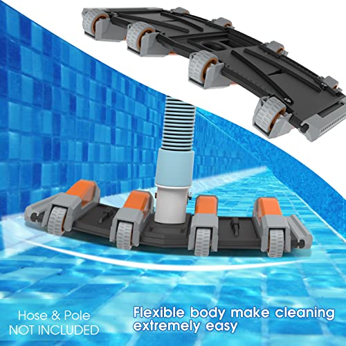 TidyMister Pool Vacuum Head with Non-Slip Wheels, Aluminum Handle and Stainless Steel Pin, Professional Weighted Flexible Vacuum Head for Inground Pools and Above Ground Pools