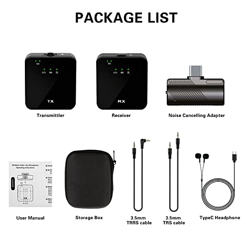 Tamshun Wireless Lavalier Microphone System with Noise-Reducing Mic Adapter, Ideal for Interviews, Vlogging, and YouTube Videos
