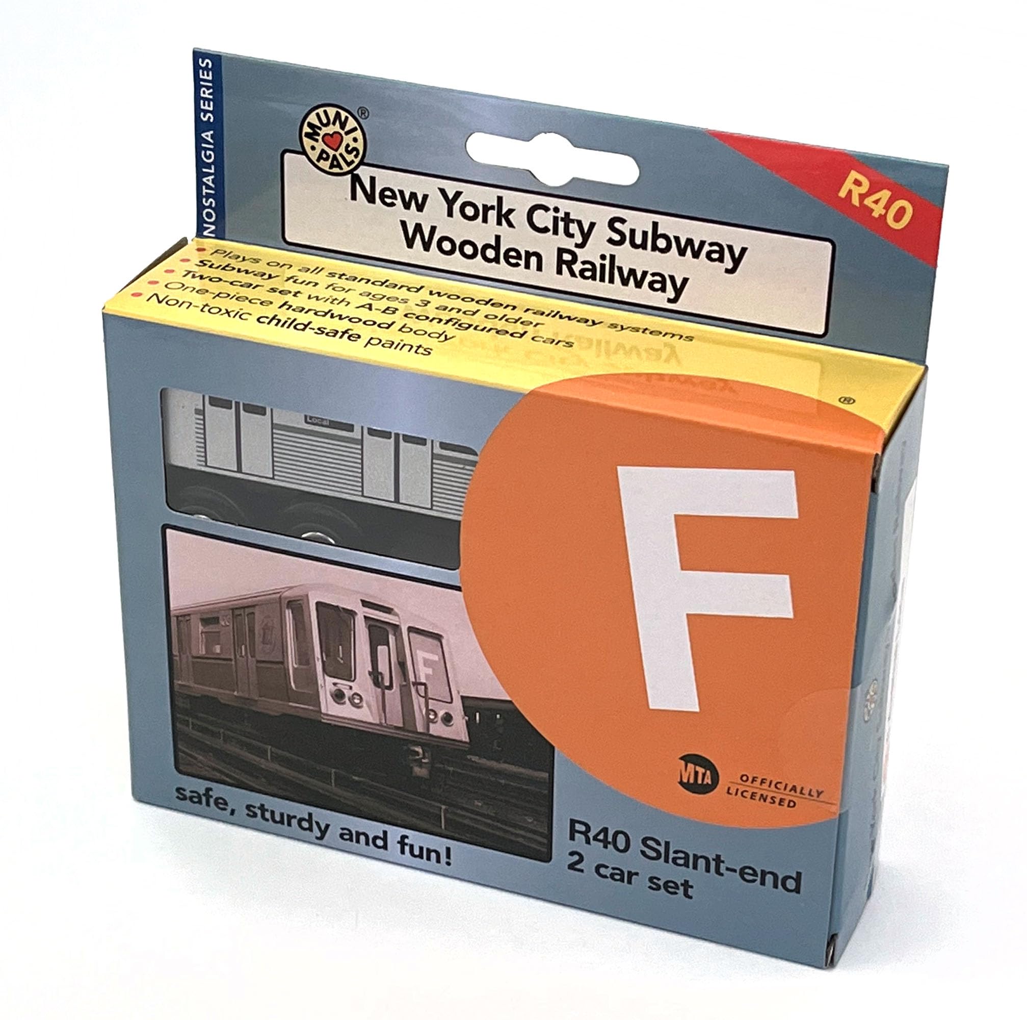 Munipals MP01-11SF Wooden Subway F Line Train Car Set NYC R40 Slant End F - 2-car Set