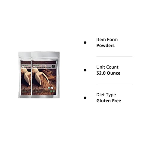 Naturevibe Botanicals Premium Quality Organic Ceylon Cinnamon Powder (2lb), Ground | Raw, Gluten-Free & Non-GMO | 2 Pack of 1 lb each [Packaging may vary]