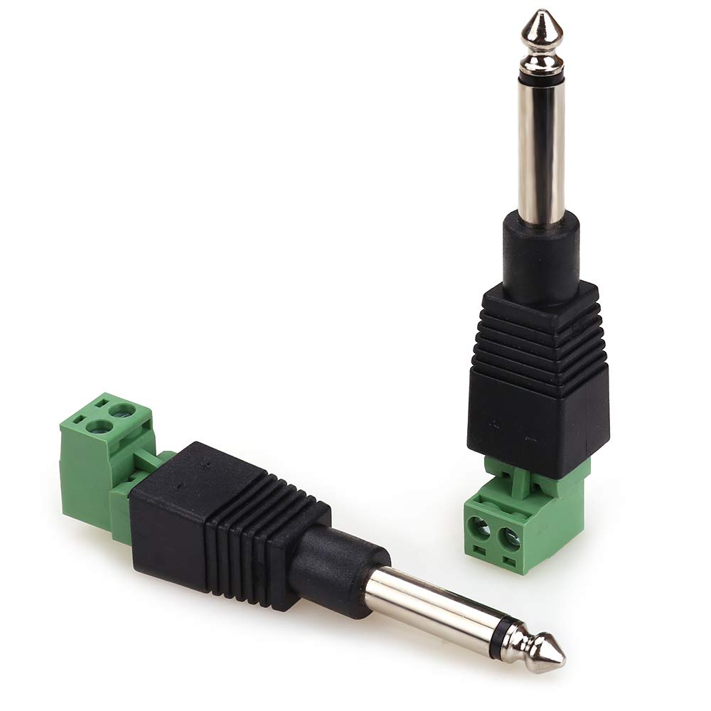 NANYI TS 1/4 Inch Jack, 6.35mm Mono Male Plug for Guitar/Speaker/Microphone Cable That can be Solderless Screw - 2 Pack