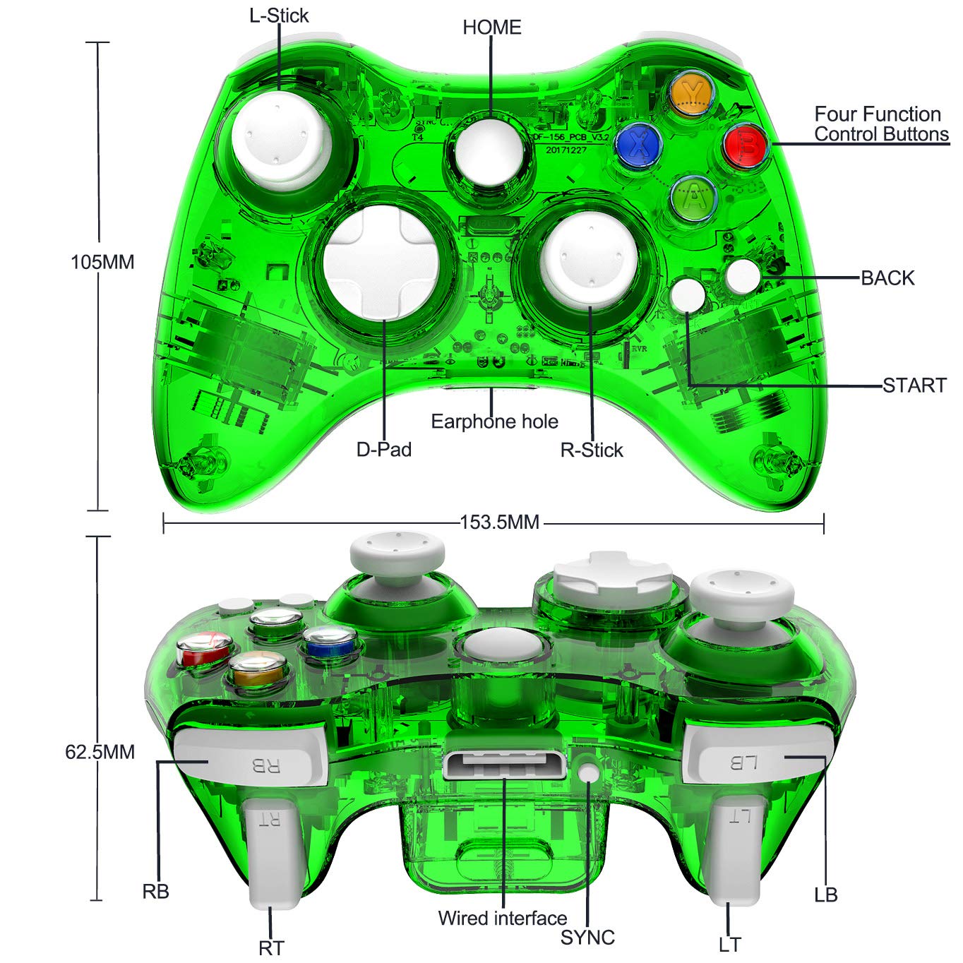 PAWHITS Wireless Controller Compatible for 360 Double Motor Vibration Wireless Gamepad Gaming Joypad, Green