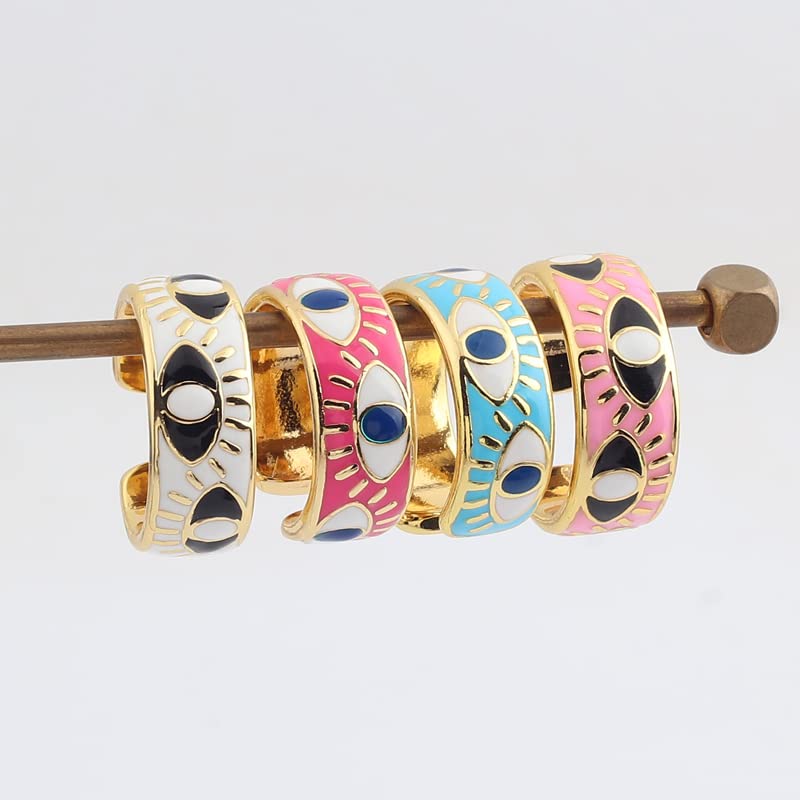 Zboro Colorful Enamel Turkish Evil Eye Open Ring For Women Adjustable Gold Plated Eternity Band Finger Ring Jewelry-89598