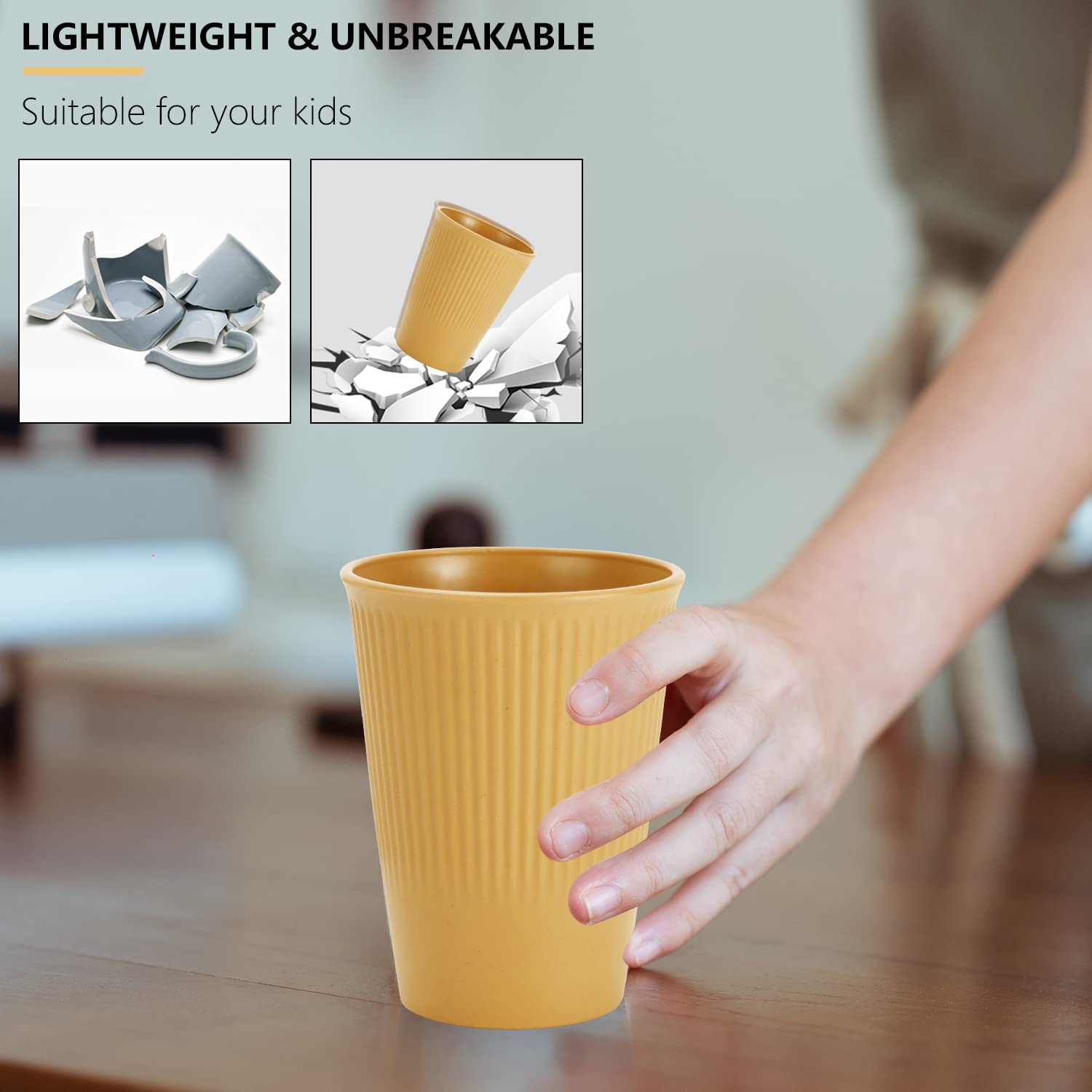 PYRMONT Wheat Straw Cups-8 Pack Plastic Cups Reusable,12 oz Unbreakable Kid Cups,Tumbler Cups for Kitchen,Drinking Cups, Small Water Cups,Plastic Cups Dishwasher Safe & BPA Free