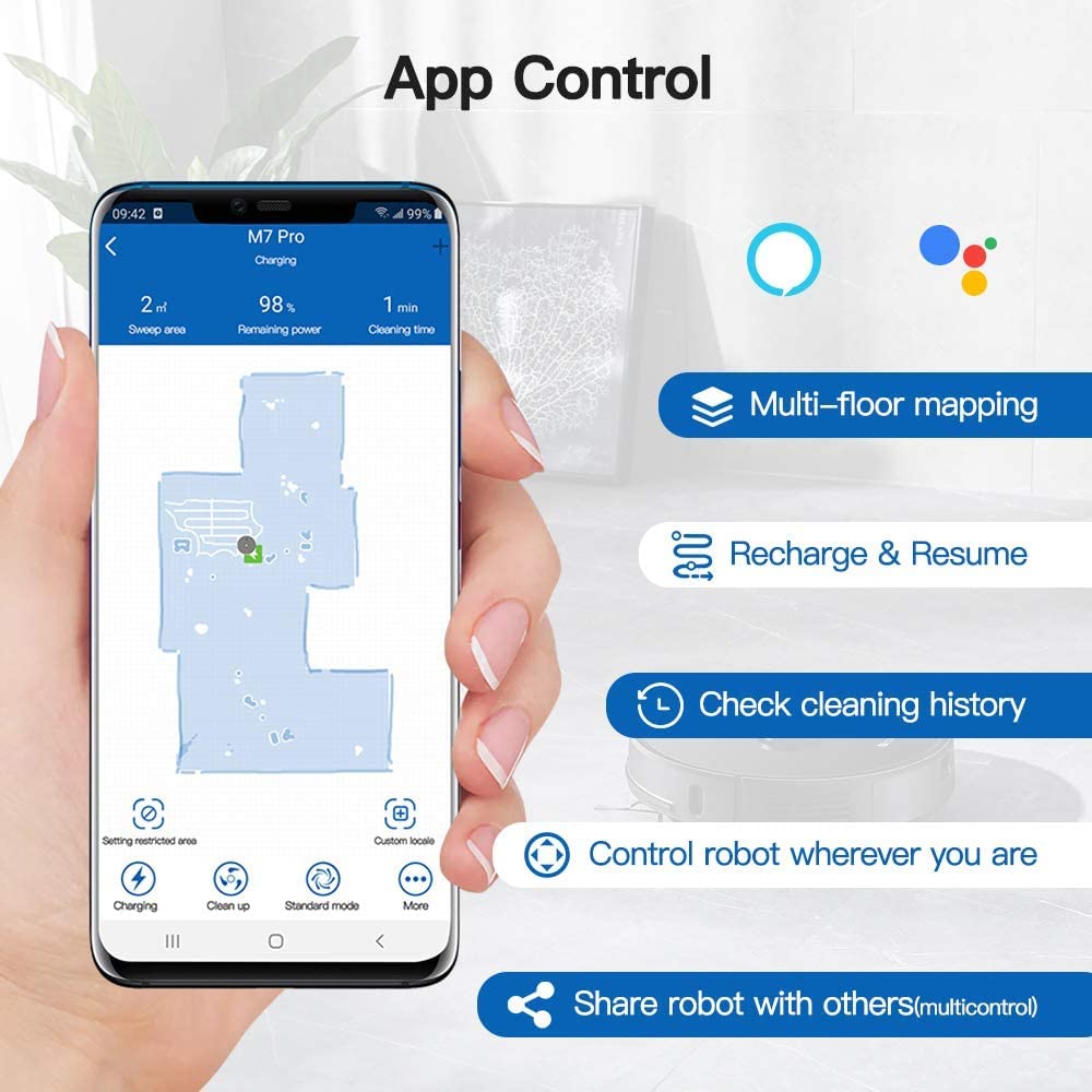 Proscenic M7 Pro Robot Vacuum Cleaner, Laser Navigation, 2700Pa Powerful Suction, APP & Alexa Control, Multi Floor Mapping, Ideal for Pets Hair, Carpets and Hard Floors, Black