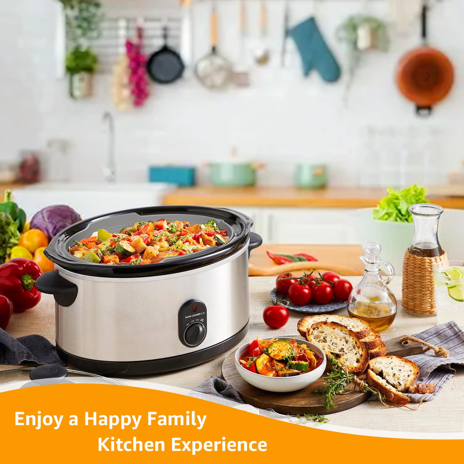 ONEBOM Slow Cooker Liners, Silicone Crockpot Liners for 6 QT Oval, Reusable丨Leakproof丨Large Instant Crockpot Liners for Kitchen Use, Foldable Dishwasher Safe Crockpot liner(Grey)