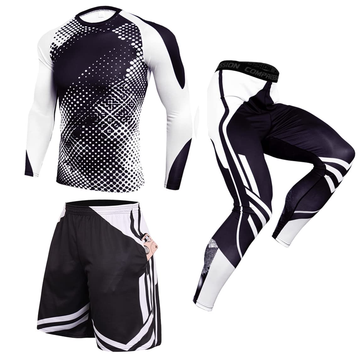 TTBZKALE Men's 3 in 1 Quick-Drying Close-Fitting Workout Running Suits (Large, 3 in 1 Suits 08)