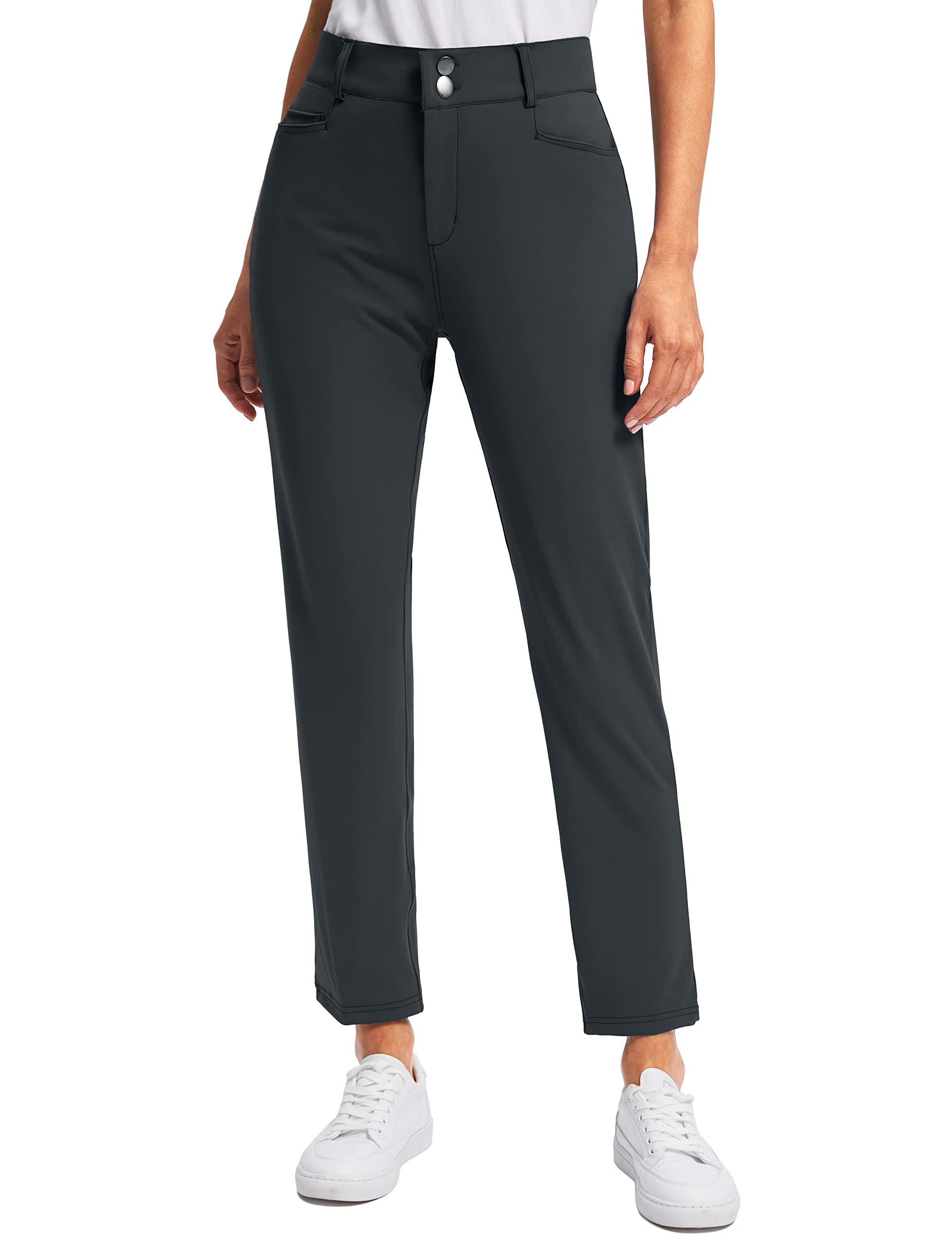 Viodia Women's Golf Pants with Zipper Pockets 7/8 Stretch Ankle Pants for Women Travel Casual Work Dark Grey