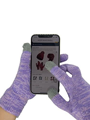 NATUST 3 Pieces Winter Knit Beanie Hat Warm Scarf and Touch Screen Gloves Set Warmer Gloves Set with Fleece Lined Purple