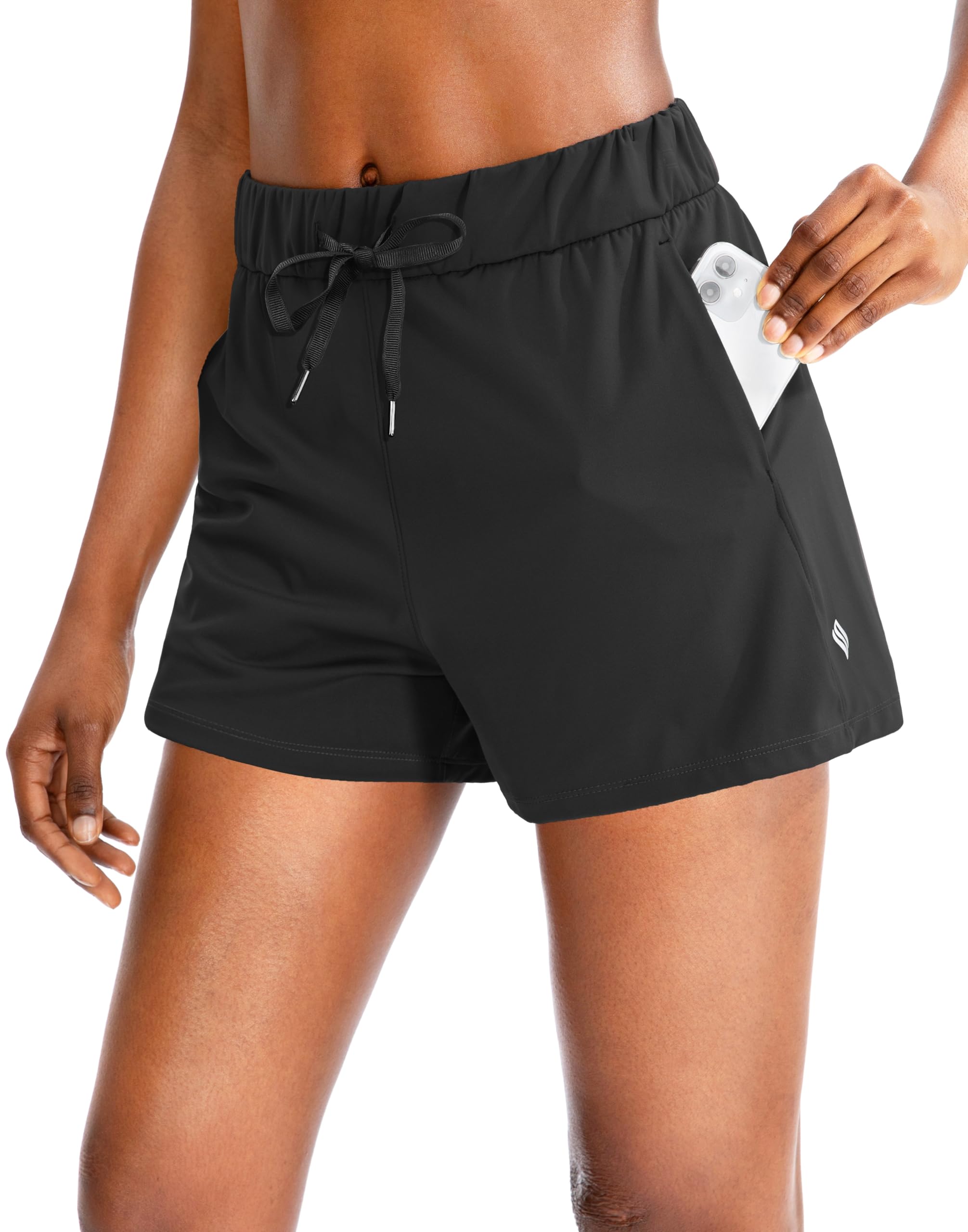 SANTINY Women's Lounge Shorts 2.5'' Comfy Workout Hiking Athletic Running Casual Shorts for Women with Pockets (01-Black_M)