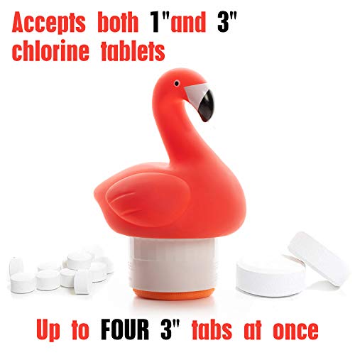 XY-WQ Chlorine Floater, Floating Pool Chlorine Dispenser (Flamingo), Fits 1 and 3 Inch Tablets for Large and Small Pools, Hot Tub, Spa