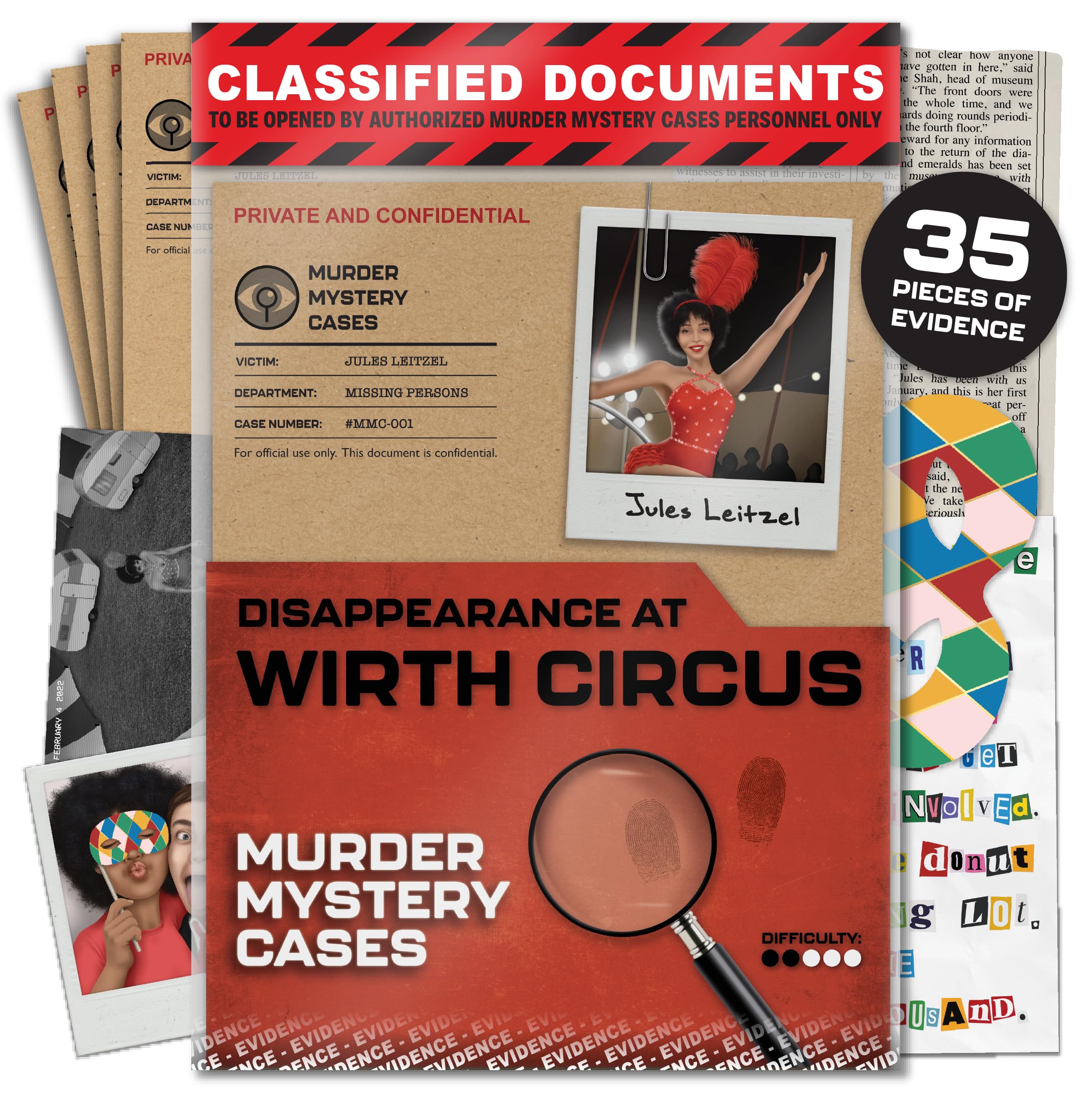 Unsolved Murder Mystery Game - FPI Mystery: Disappearance At Wirth Circus - Unsolved Case Game, Cold Case File, Crime Solving Detective Game for Adults & Teens - Solo, 2 Player, or Group Board Game