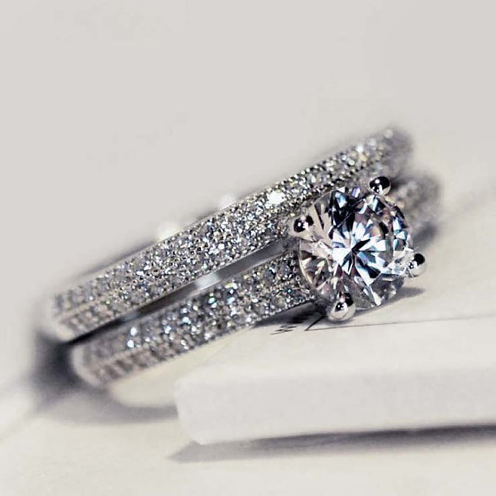 Stainless Steel Ring Sets Fashion Diamond Ring Set for Women Engagement Ring Jewelry Gifts (Silver, 7)