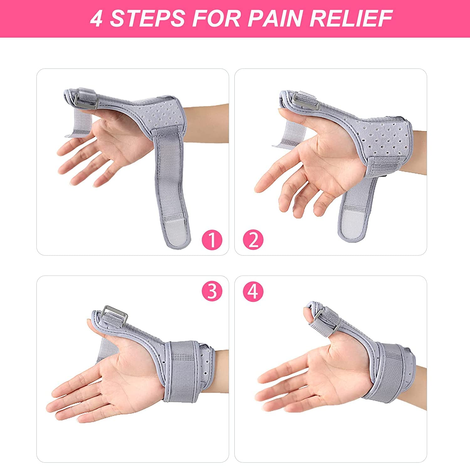Thumb Spica Splint Brace Stabilizer Wrist Strap for Arthritis, Soft Tissue Injuries, Tendonitis, Pain, Sprains, Fractures, Carpal Tunnel & Trigger Thumb Immobilizer, Fits Both Hands, 1 Pack (Gray)