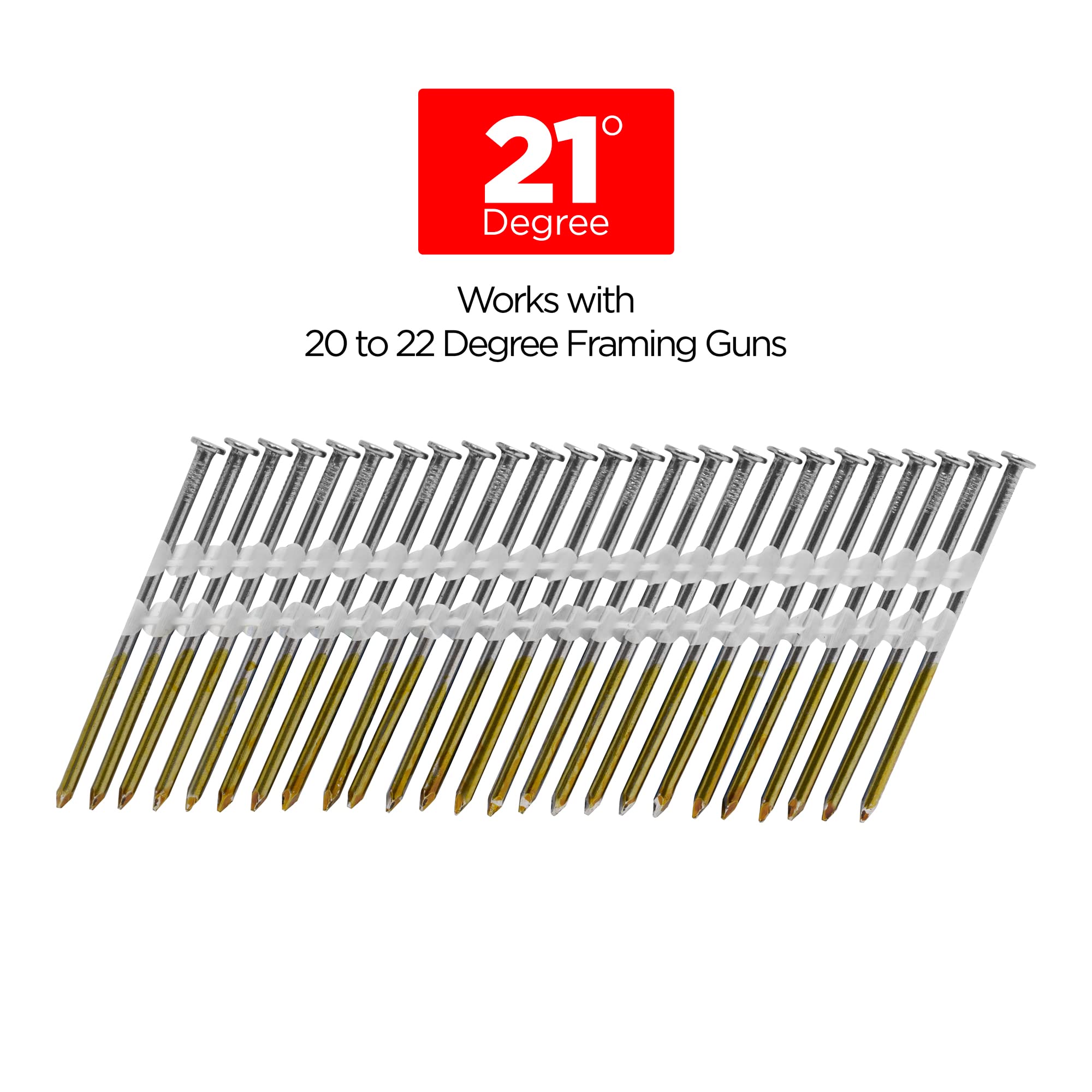 Pro Contractor Fasteners 21 Degree, 3 Inch x .131 Inch Bright, Smooth Shank Plastic Collated Framing Nails, For 20 to 22 Degree Plastic Collation Framing (500 Per Box)