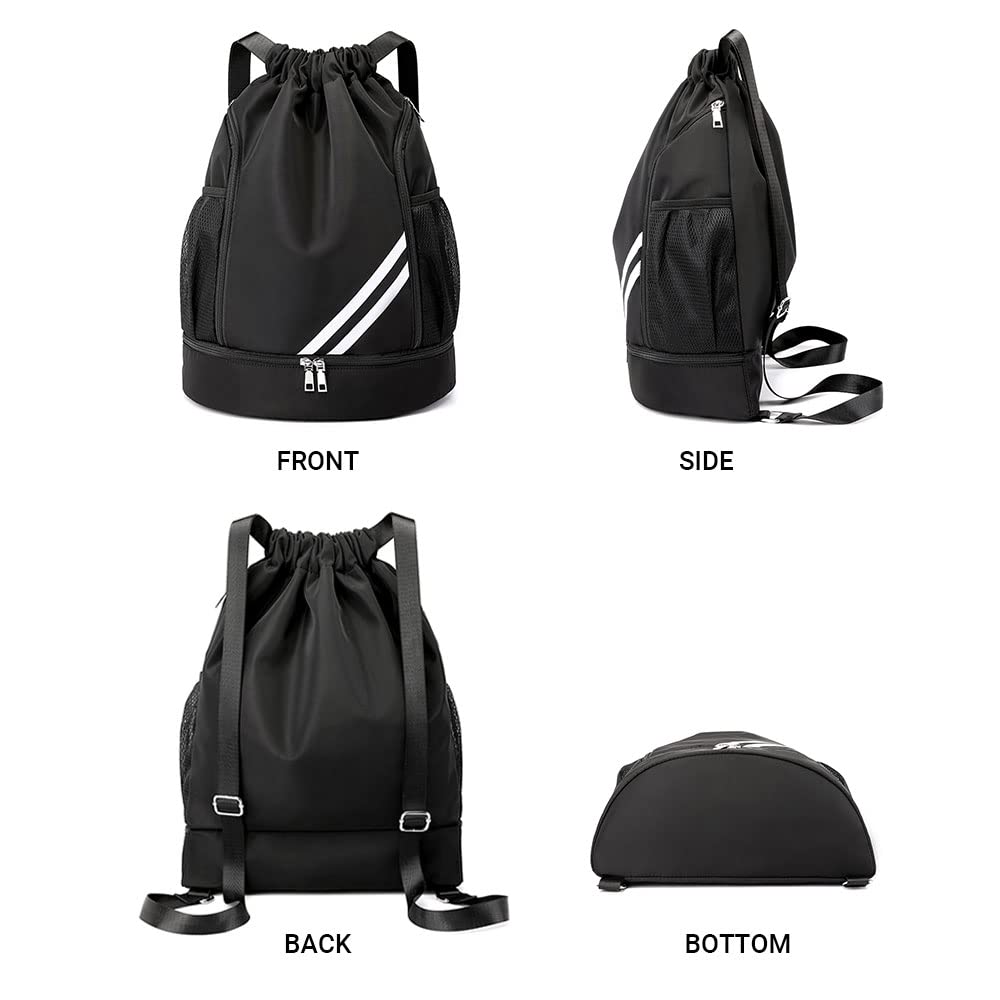 ONSHONE 2023 New Gym Sports Backpack, Drawstring Backpack with Shoe Compartment and Water Bottle Mesh Pocket, Draw String Back Bag for Women Men