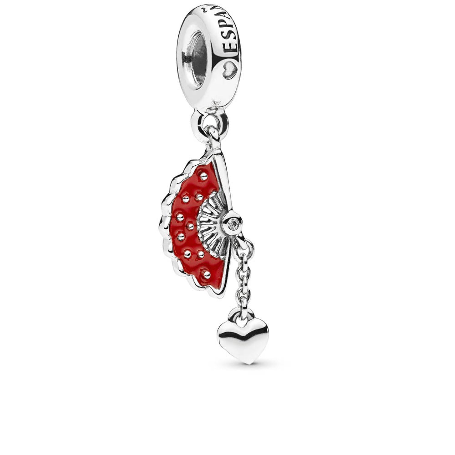 Pandora Spanish Fan Silver Dangle with Clear Cubic Zirconia and Red Enamel, No Gift Box