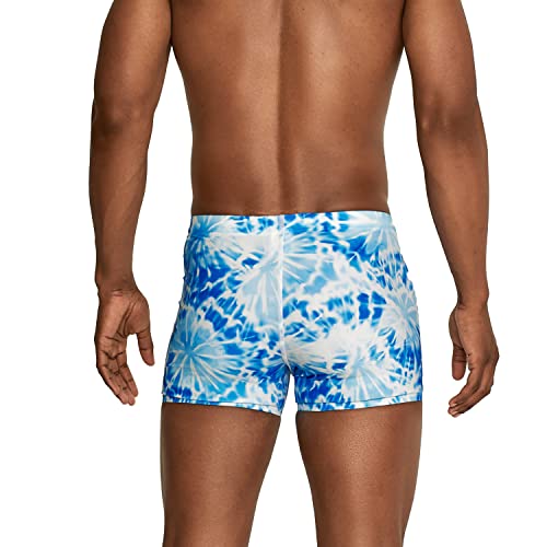 Speedo Men's Standard Swimsuit Square Leg Printed, Tides White/Blue, Medium
