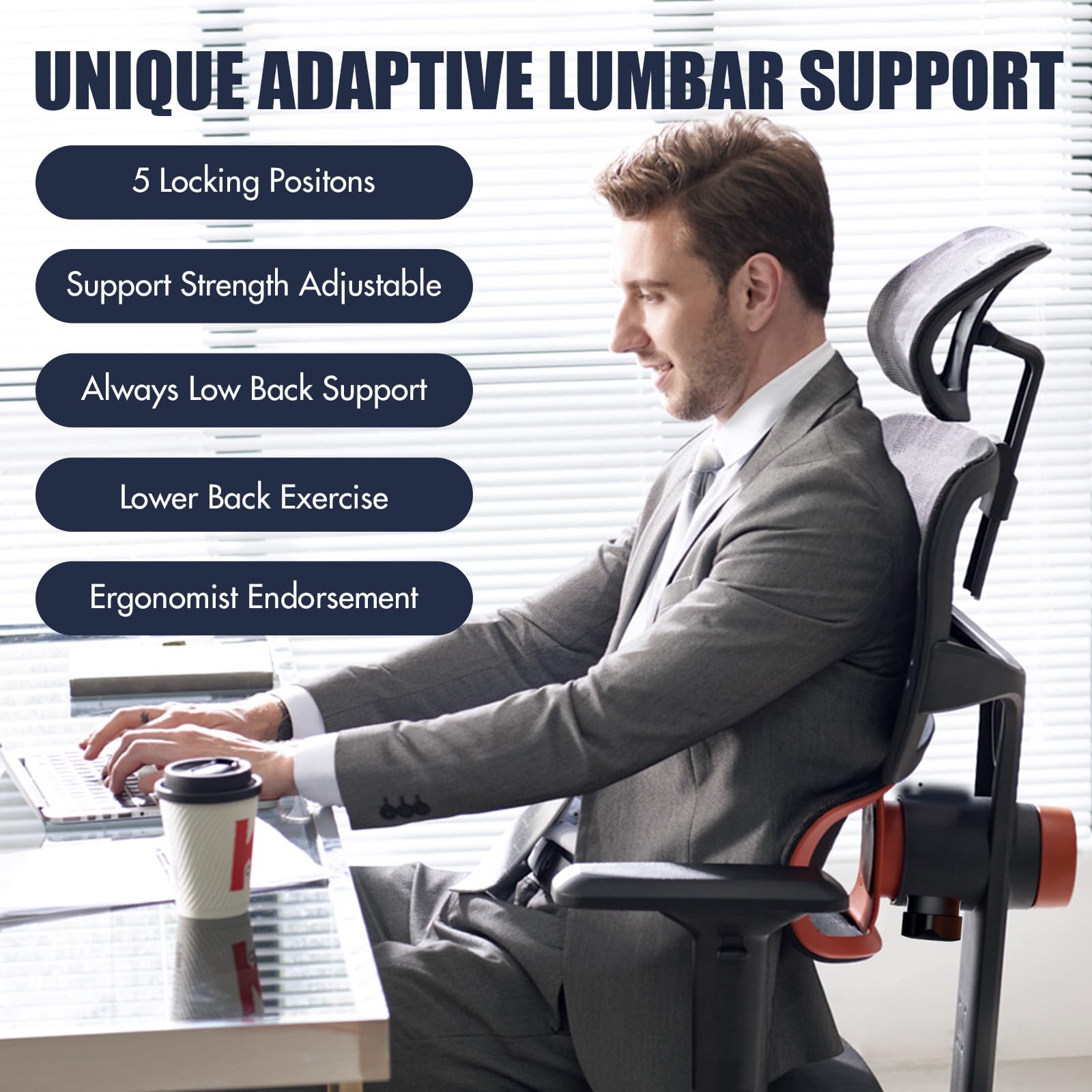 Newtral Ergonomic Office Chair, Computer Desk Chair, Reclining High Back Mesh Chair with Footrest, Unique Adjustable Lumbar Support Headrest, 4D Armrest Lumbar Support Backrest for Office Home Gaming