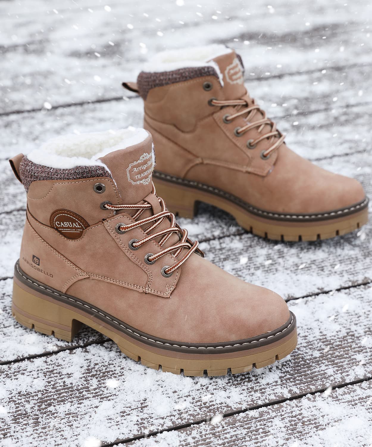 TARELO Women's Snow Boots Hiking Winter Boots Fur Lined Warm Ankle Booties Outdoor Walking Trekking Shoes(Light Pink,9)