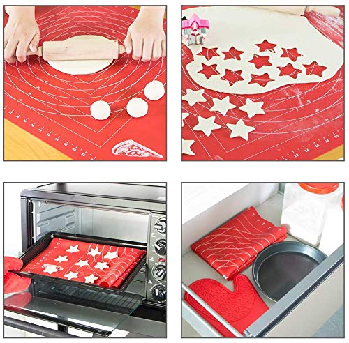 Webake Extra Large Silicone Pastry Baking Mat for Dough Rolling with Measurements 26 x 18 Inch, Non-Slip Cookie Pizza Pie Mat, Baking Sheet Liner Countertop Protector (Red)