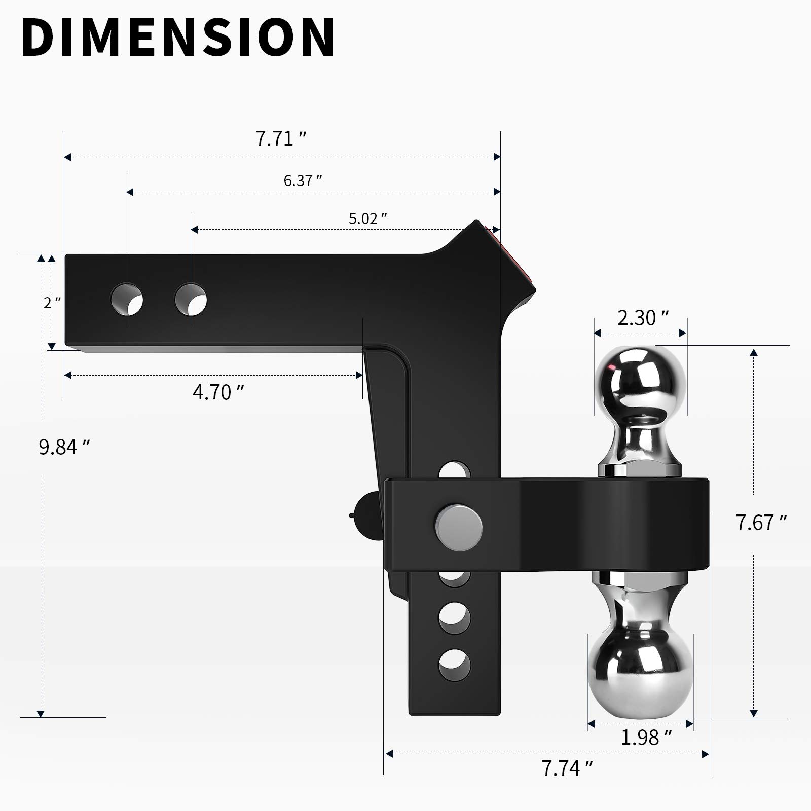OEDRO Adjustable Trailer Hitch, 8 Inch Drop Hitch Ball Mount Fits 2 Inch Receiver, Forged Aluminum Towing Hitch, 2" & 2-5/16" Tow Balls with Double Pin Key Locks, 10,000lbs.