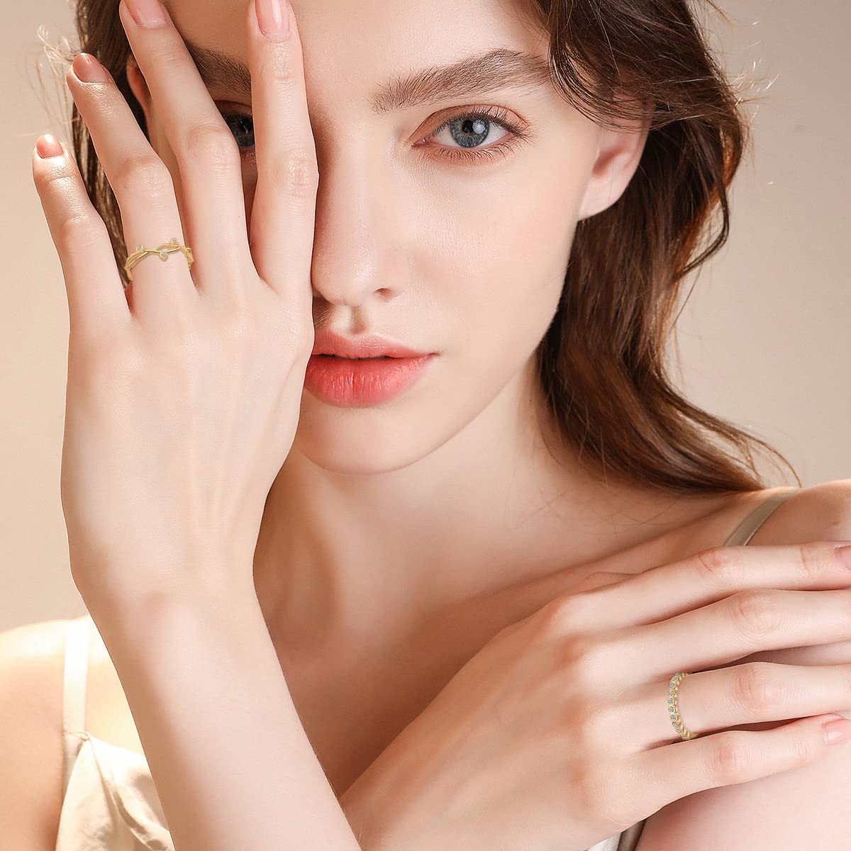 Sunssy 10PCS 14K Gold Plated Stacking Rings for Women,Stackable Knuckle Rings Set Trendy Dainty Silver Ring for Teen Band Wave Thin Rings Size 5-11