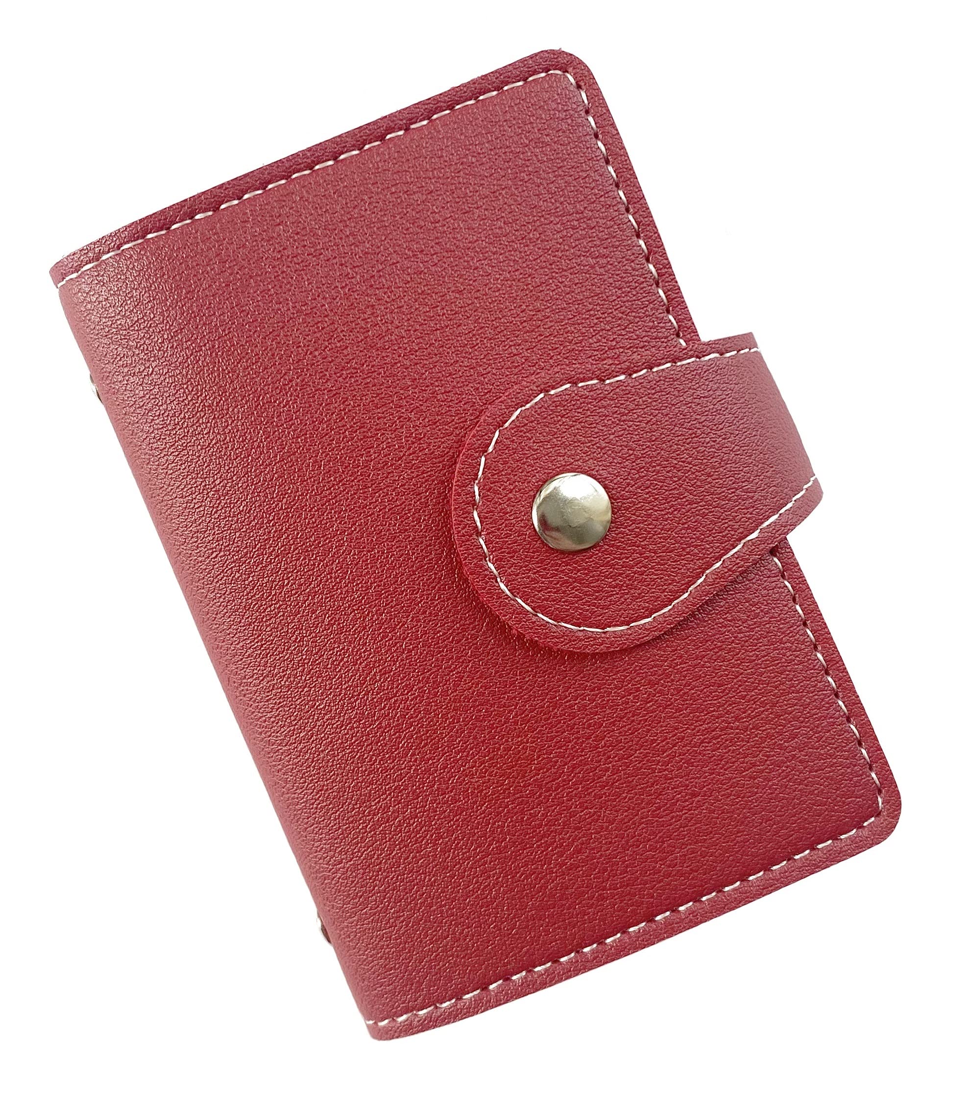 Sanzeon Credit Card Holder Wallet, PU Leather Business Card Organizer with 26 Card Slots, Debit Card Protector Organizer Case (Red)