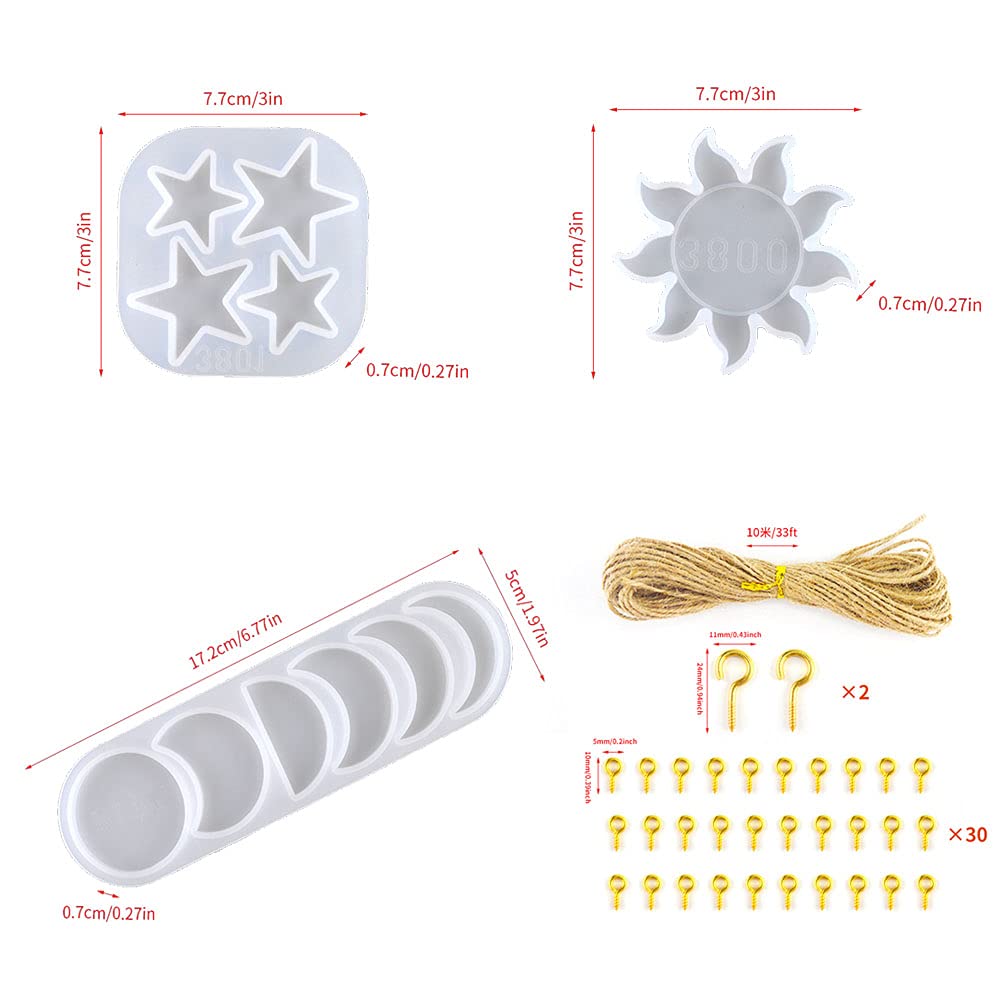 Sun Moon Stars Resin Molds, 89 pcs Silicone Epoxy Casting Molds,Moon Phase Resin Mold for Wall Hanging,Home Decor, Cake Decorations, DIY Resin Crafts