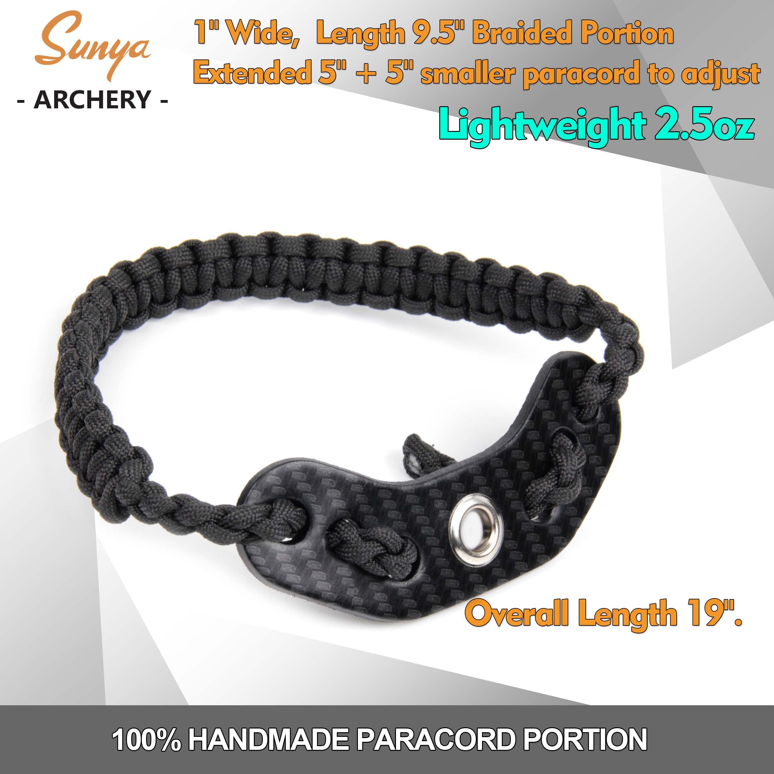 SUNYA Archery Bow Wrist Sling, Paracord Strap Comfortable on Hand.Fit Bow Stabilizer. Full Grain Leather Yoke with Carbon Fiber Texture. (DS Dark Camo CB)