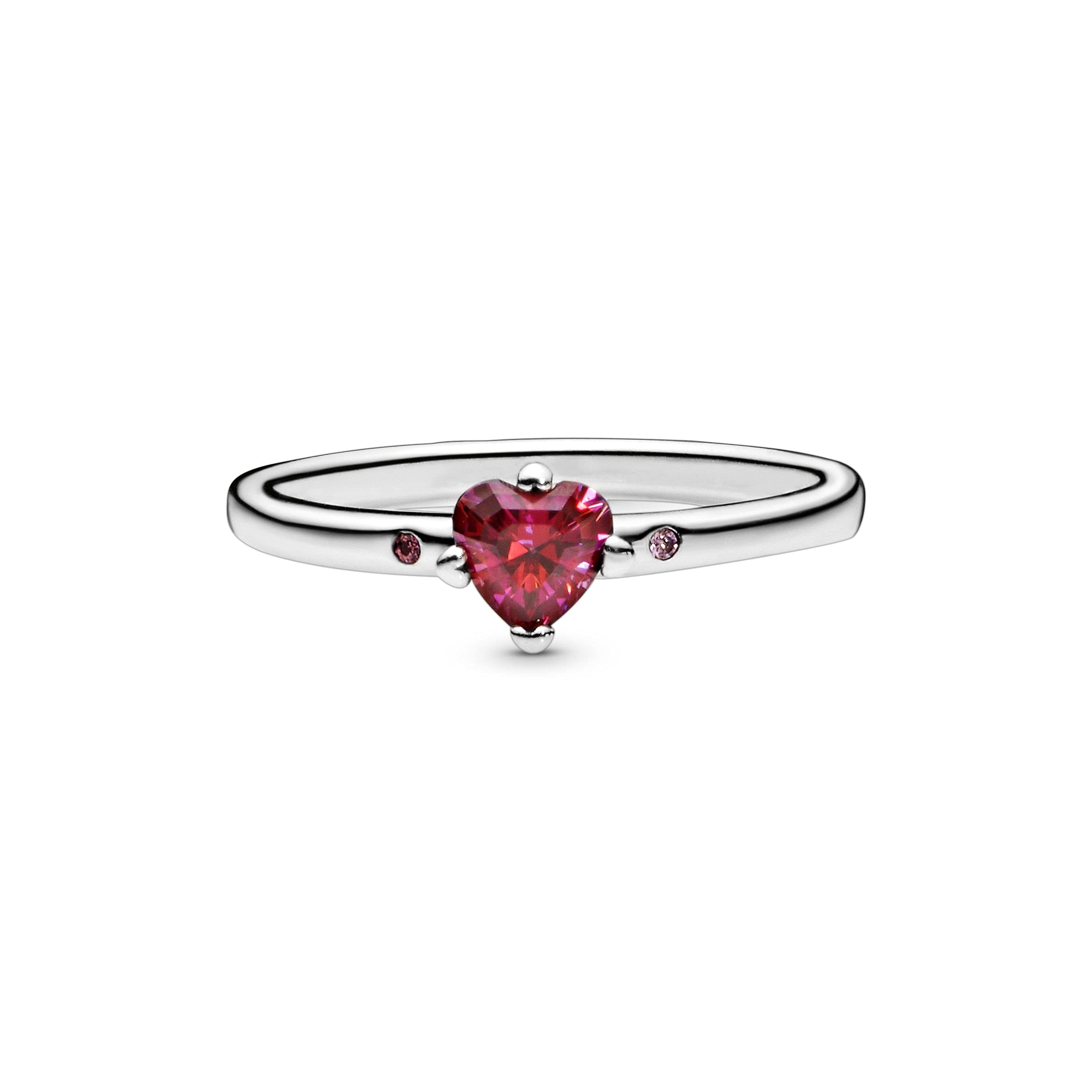 Pandora You & Me Sparkling Red Heart Ring - Sterling Silver Ring for Women - Layering or Stackable Ring - Gift for Her - Sterling Silver with Red Cubic Zirconia - Size 6