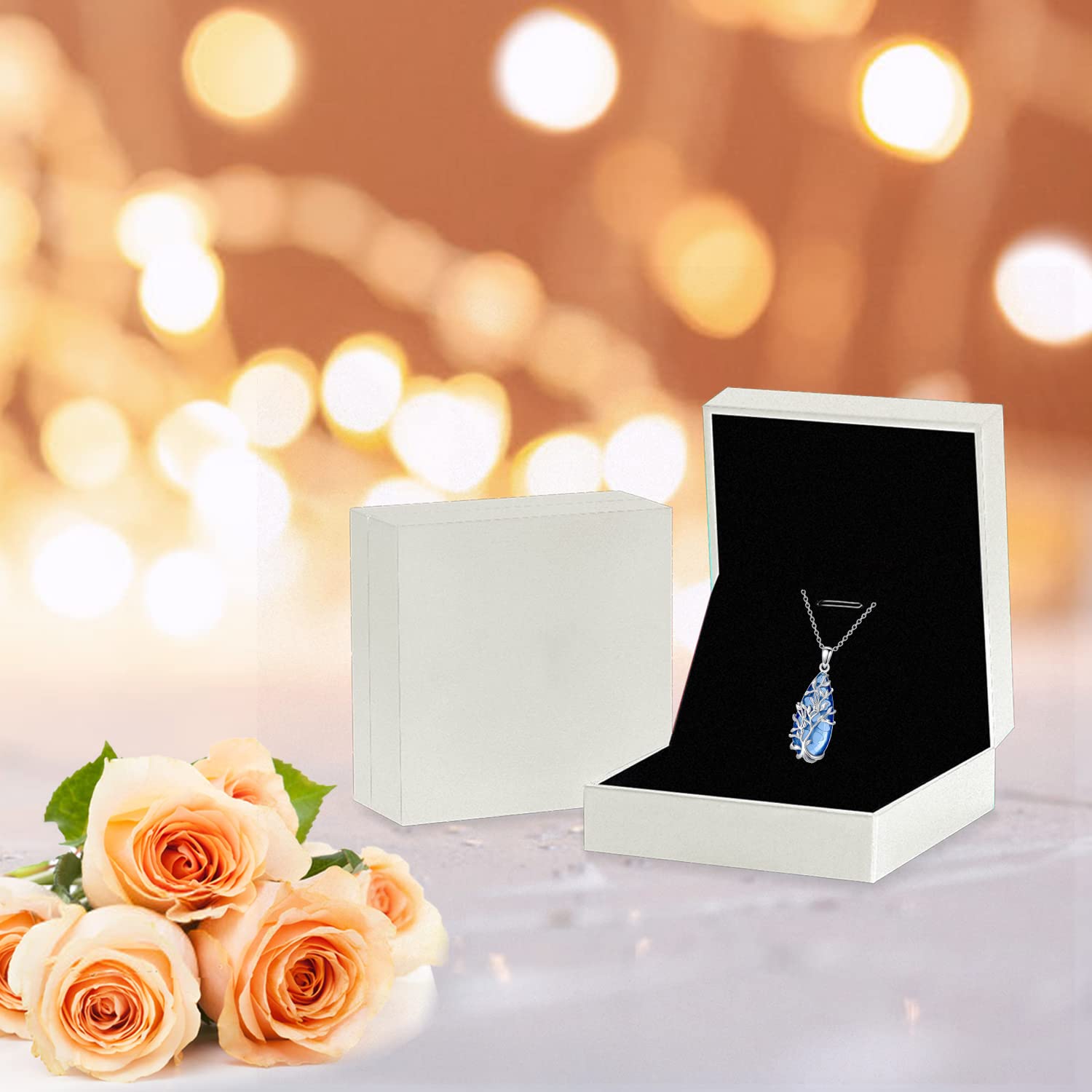 Tree Of Life Aquamarine Necklace 925 Sterling Silver March Birthstone Necklace
