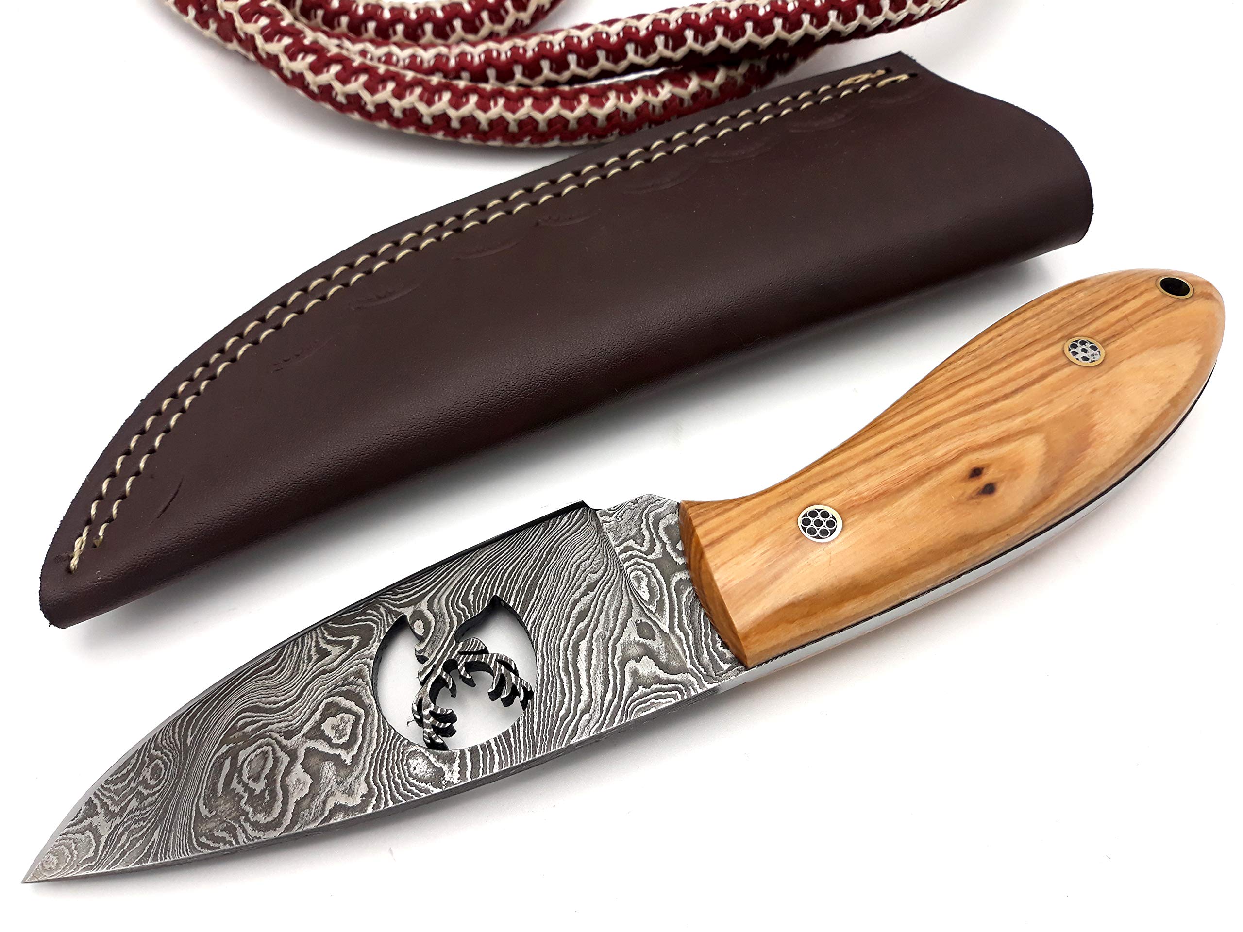 Nooraki REG- 61 Handmade Damascus Hunting knife 8.5 inches Full Tang Stag Head on Blade with Leather Sheath