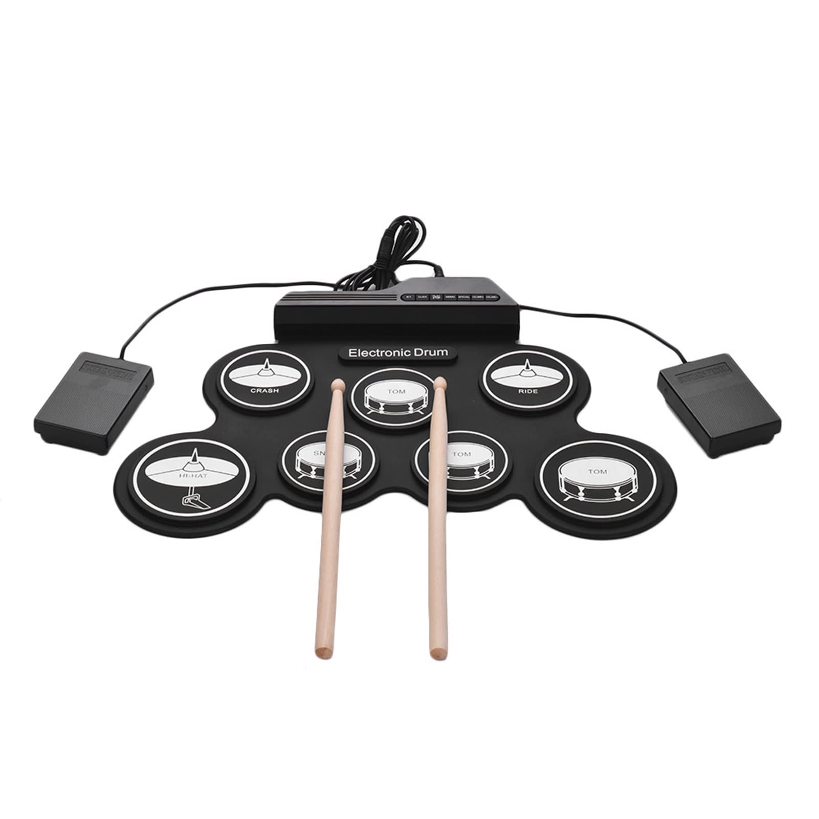 TUU Electronic Drum Set with 7 Pads Roll Up Drum Practice Pad Drum Kit with Drum Sticks, Headphone Jack and Pedals, Christmas Birthday Gifts Suitable for Begineer