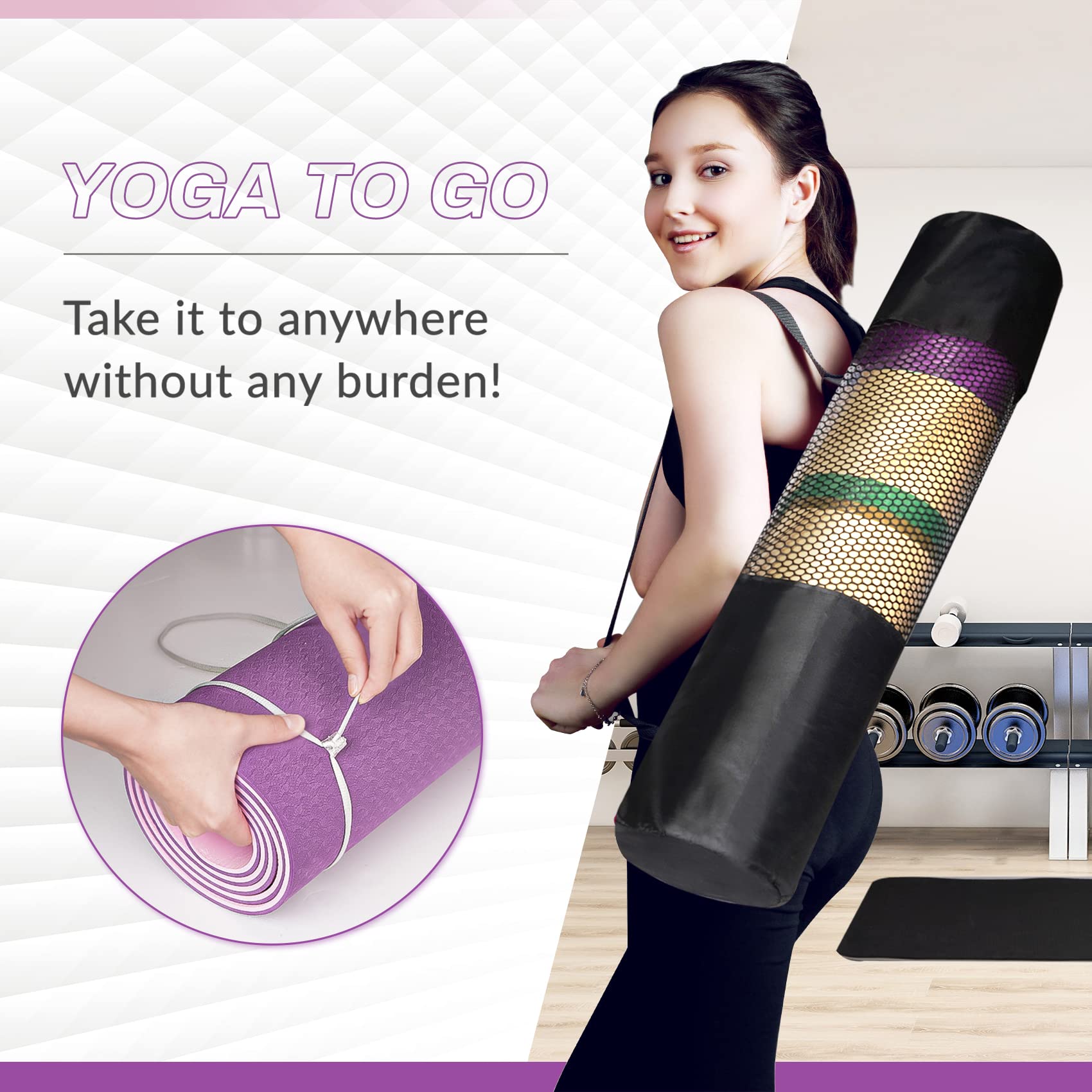 Non-Slip Yoga Mat, Eco Friendly TPE Workout Mat with Strap and Bag, 1/3 Inch Thick, 72”x 24”, Comfortable and Easy to Carry, Purple