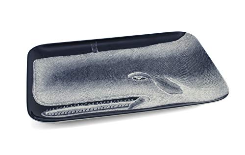 THOMAS PAUL Scrimshaw Whale Piece S/2 Serving Tray, 13.25"x9.125", Navy