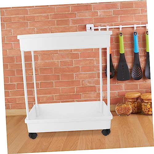 Operitacx Floor Storage Rack Shelf Storage Rack Storage Shelf with Wheels 2-Tier Storage Rack Rolling Storage Rack Storage Rack with Wheels Rolling Cart Stand Cart Rack White Pulley Plastic