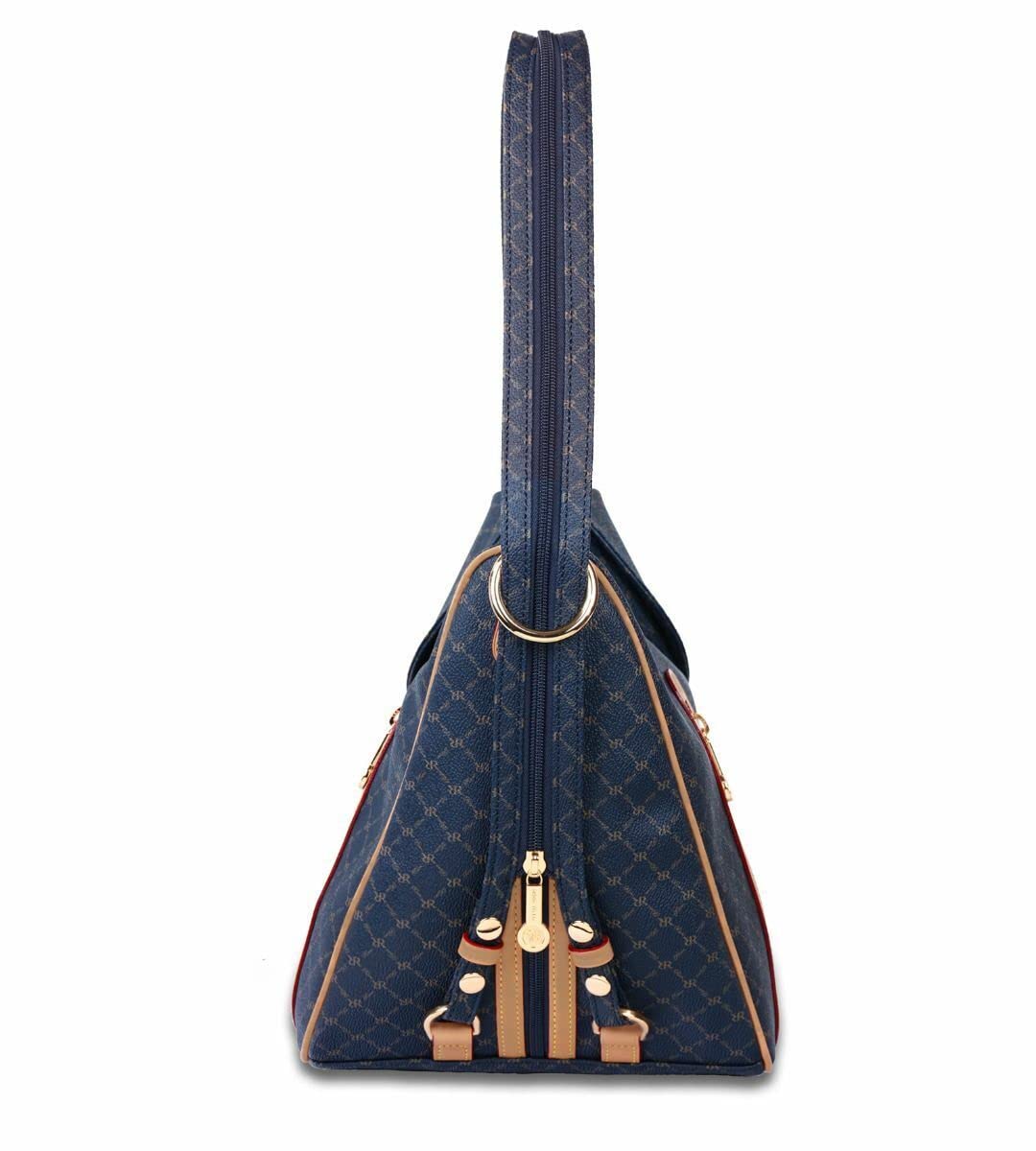 Rioni STA-20082 Designer Signature Navy Blue Canvas Leather Backpack With Zipper Strap