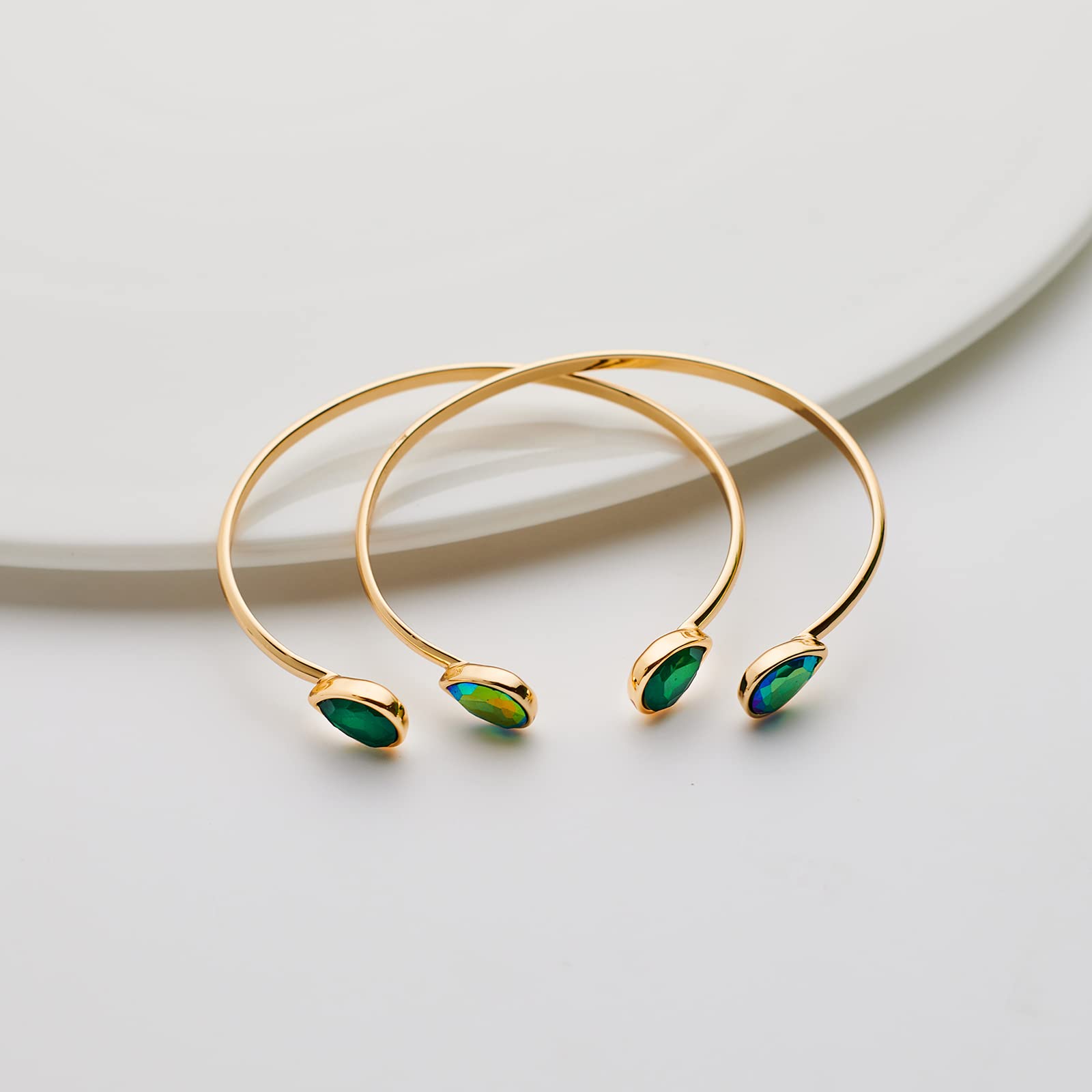WOWORAMA 2 Pcs Gold Thin Cuff Bracelets for Women Heart Crystal Teardrop Open Cuff Bangle Bracelet Adjustable Dainty Love Bangle Bracelet Minimalist Open Cuffs Birthday Gifts
