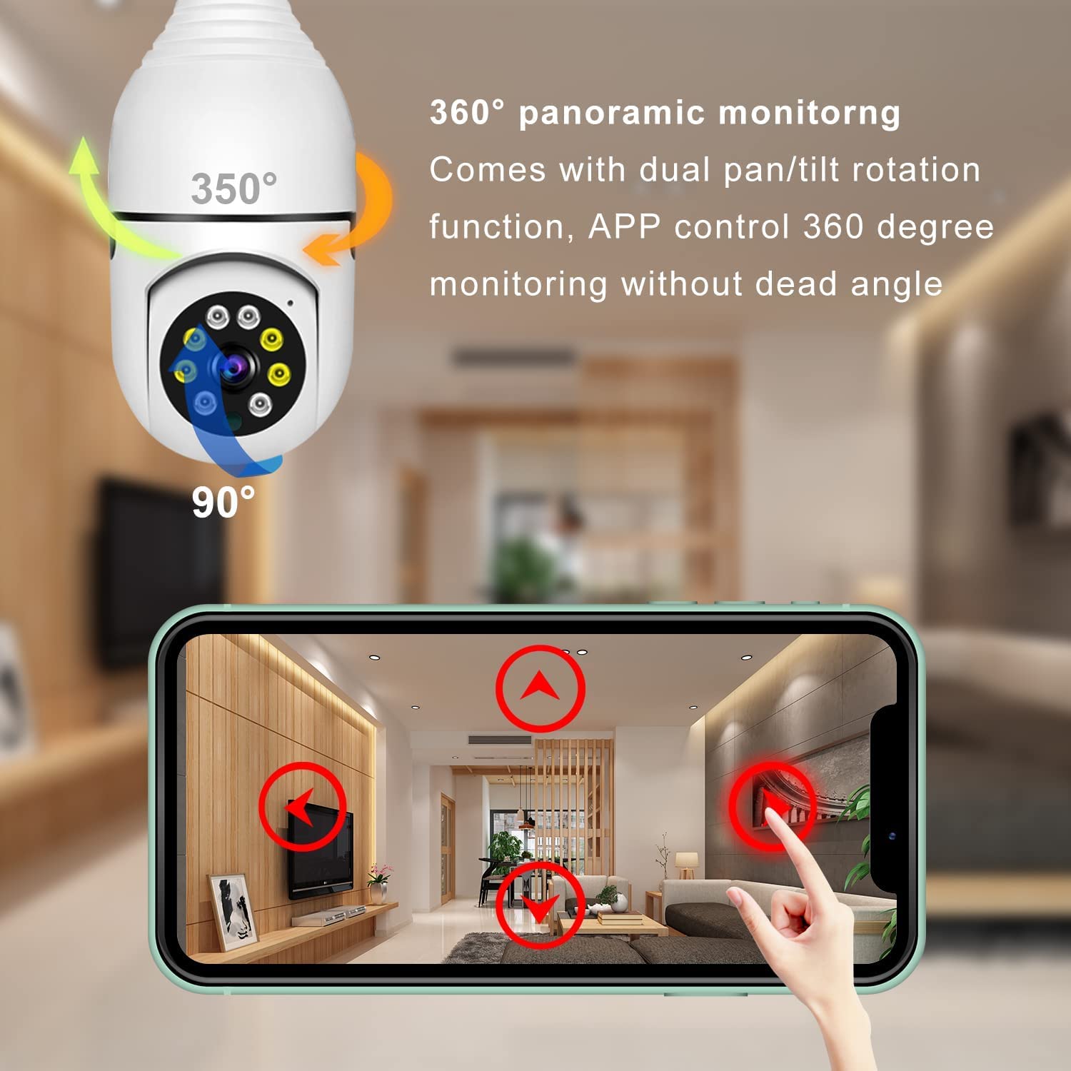Nexete Wi-Fi Light Bulb Camera, HD 2K 3.0MP Cam 360 Degrees Panoramic Cam 2.4GHz Wi-Fi Security Camera, Home Wireless IP LED Camera with Floodlight/Night Vision/Alarm/Auto Tracking Motion Detection
