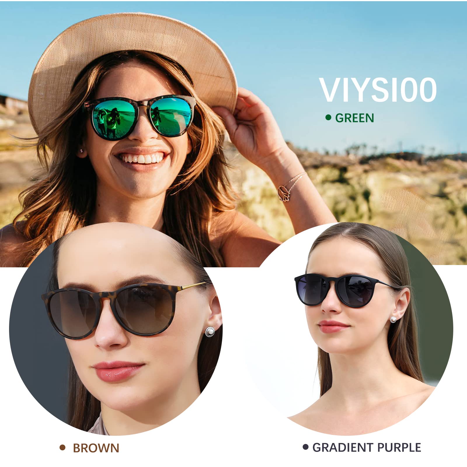 VIYSIOO Sunglasses for Women Men，Womens Vintage Sunglasses Trendy Round Classic Retro Mirrored Polarized Sun glasses