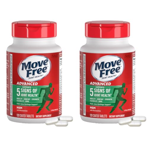 Move Free Advanced Plus MSM Coated Tablets, Joint Health Supplement with Glucosamine and Chondroitin, 120 Count, Pack of 2