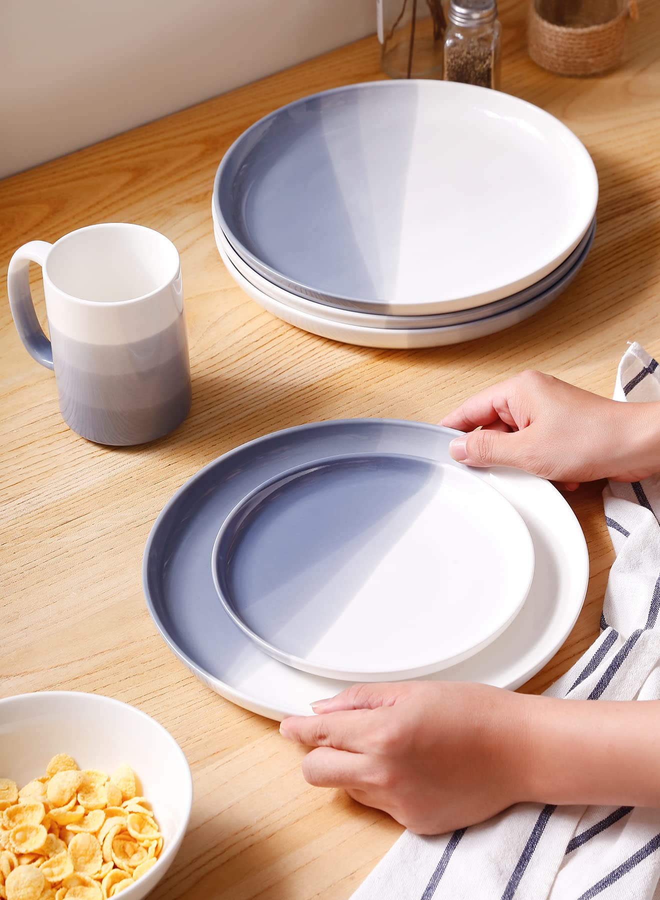 Teocera Dessert Plates set of 4 | 7.2 Inch Round Dessert Salad Plates - Small Appetizer Plates - Dishwasher, Microwave, and Oven Safe, Blue-gray