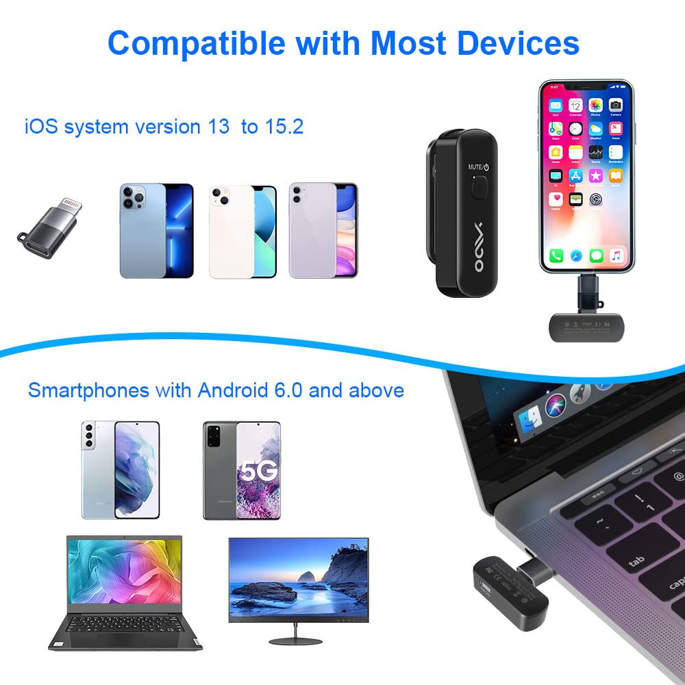 YMOO M5 Mini Wireless Microphone for iPhone iPad,Lavalier Microphone and Receiver for Tablet/Android Phone/Laptop/MacBook Video Recording,Meeting,Vlog,Tiktok,YouTube,Whatsapp