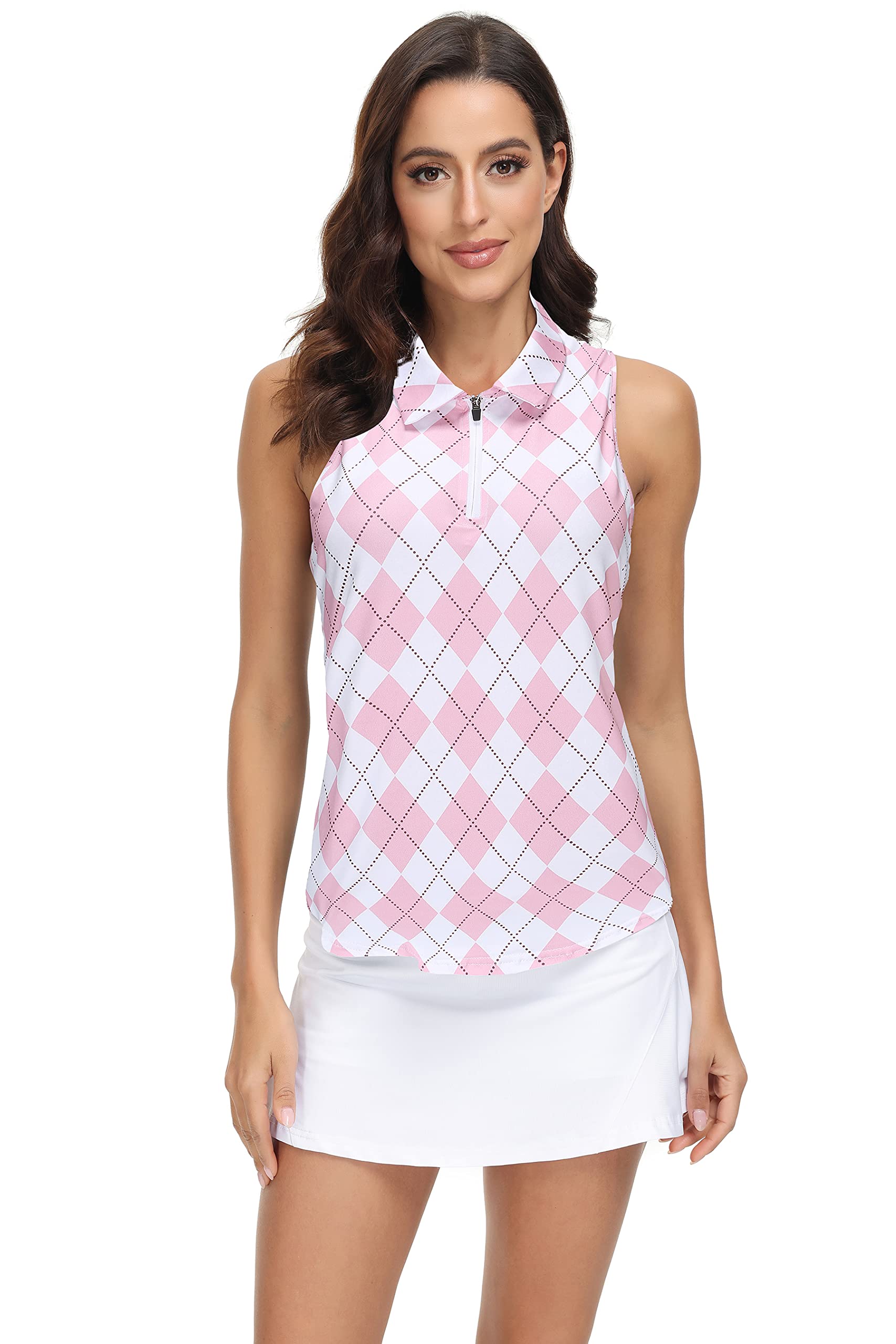 TrendiMax Womens 2 Pack Sleeveless Golf Shirts UPF 50+ Printed Polo Shirt Athletic Workout Tank Tops for Women