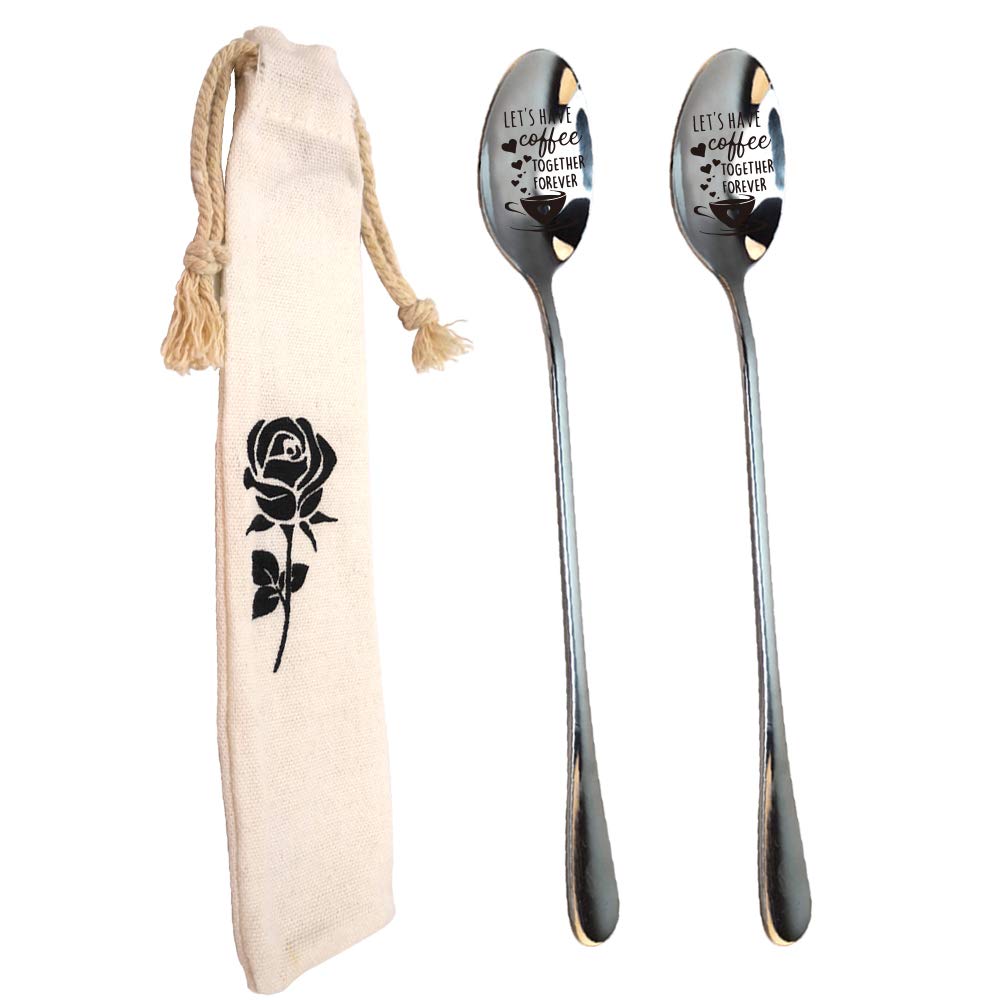 Three Human 2 Pieces Let's Have Coffee Together Forever Spoon, Gift for Friends or Girlfriend Coffee Lover