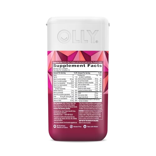 OLLY Ultra Women's Multi Softgels, Overall Health and Immune Support, Omega-3s, Iron, Vitamins A, D, C, E, B12, Daily Multivitamin, 30 Day Supply - 60 Count