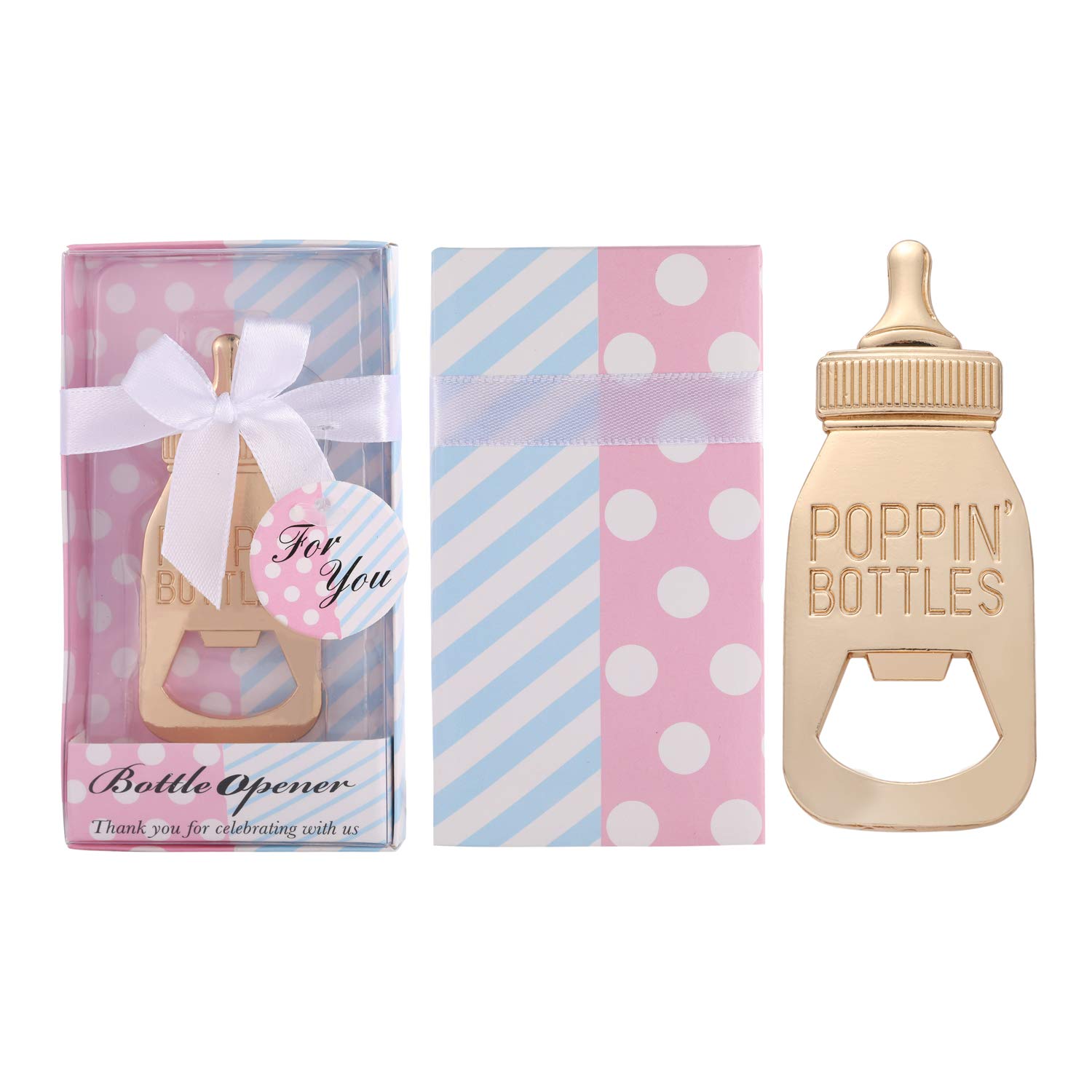 Yuokwer 24 pcs Bottle Opener Gender Reveal Party Favor for Guest,Boy or Girl Gender Reveal Party Decorations, Baby Shower Favors, Gender Reveal Party Souvenir Return Gift (POPPIN BOTTLES, 24)